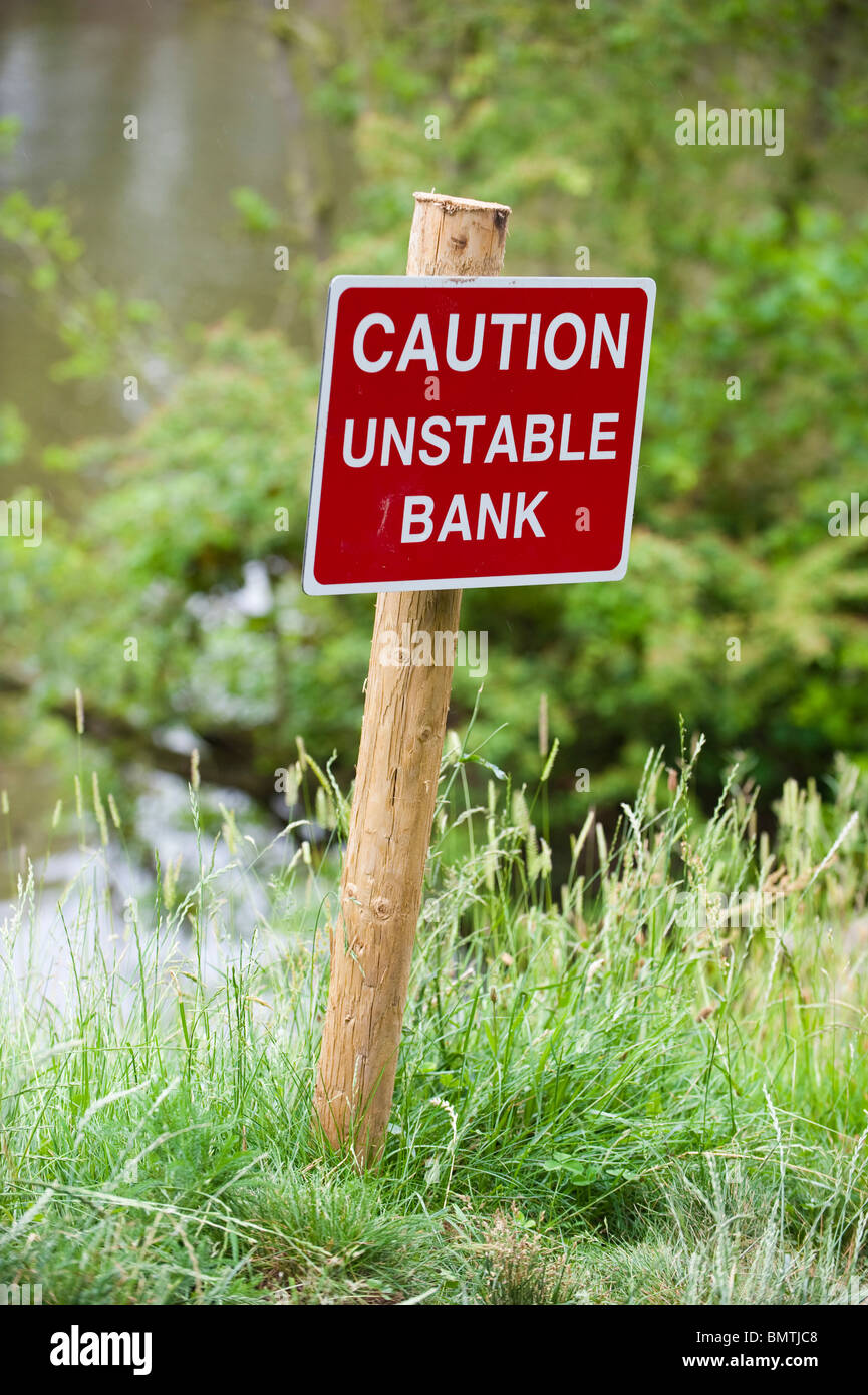 Unstable bank sign,River Severn, Shrewsbury, Shropshire, England Stock ...