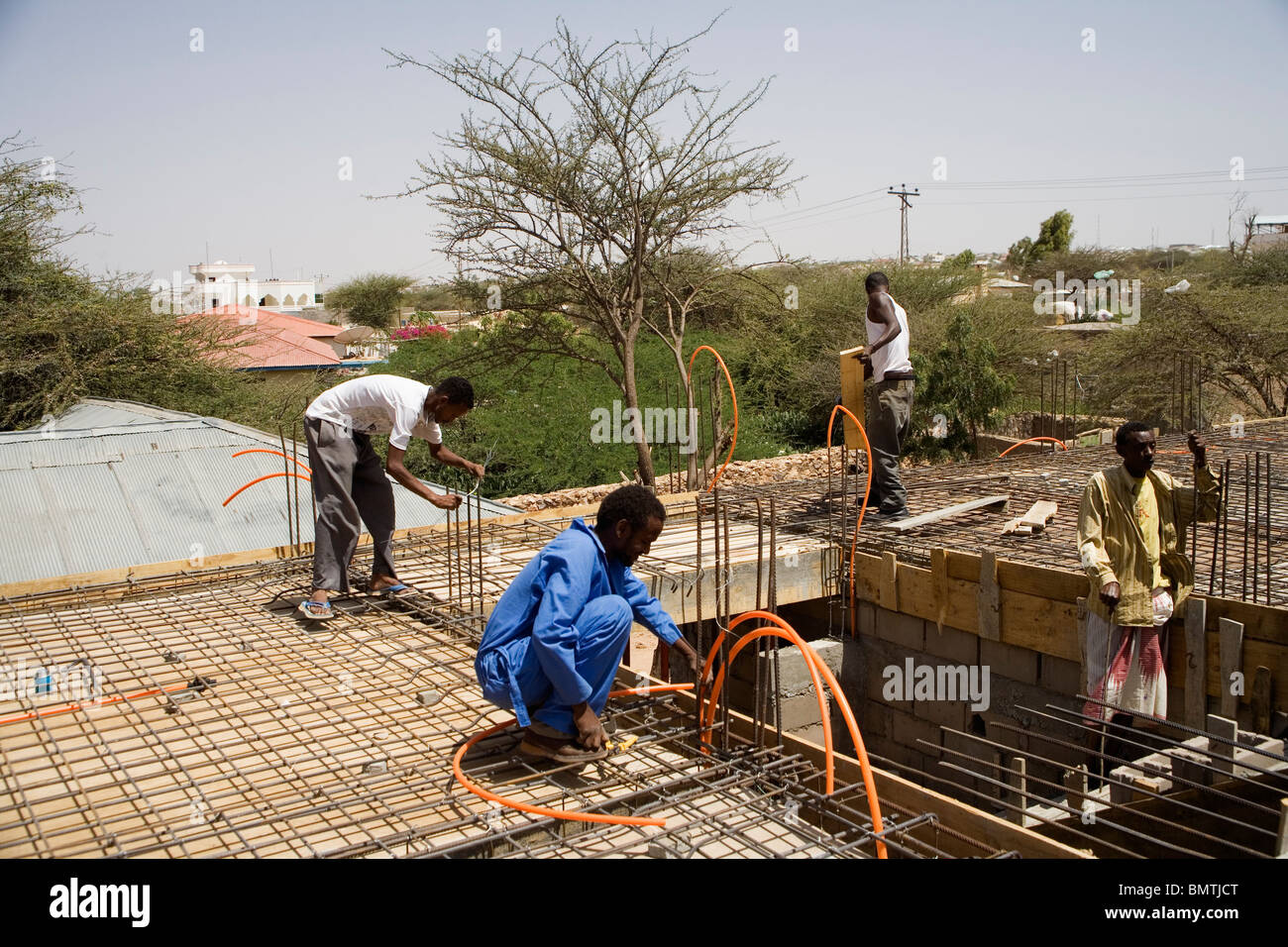 Workers constructing a private house, Hargeisa, Somaliland, Africa ...