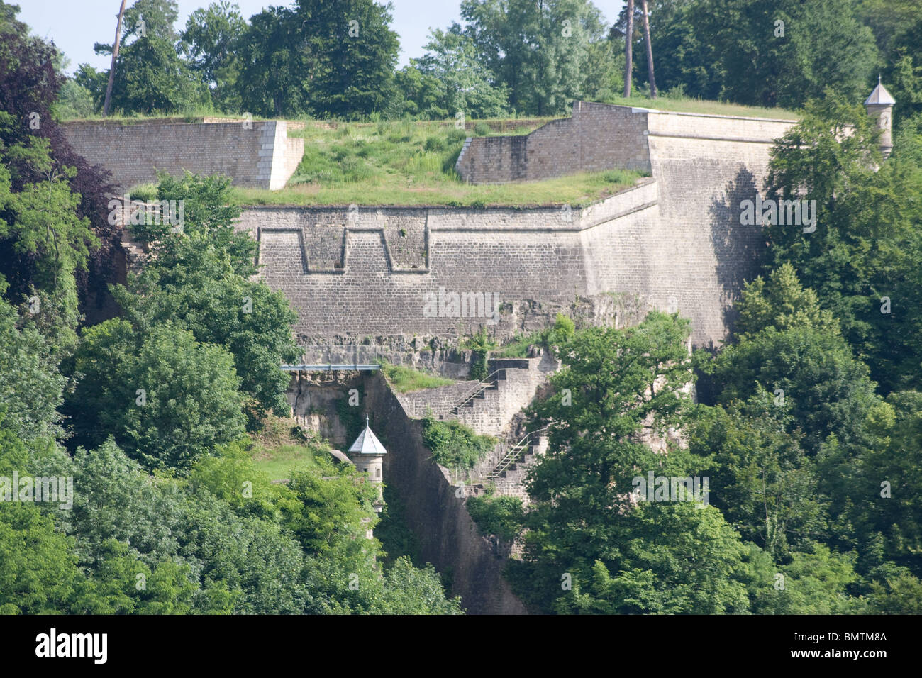ancient battlements fortress trees wood restored Stock Photo - Alamy