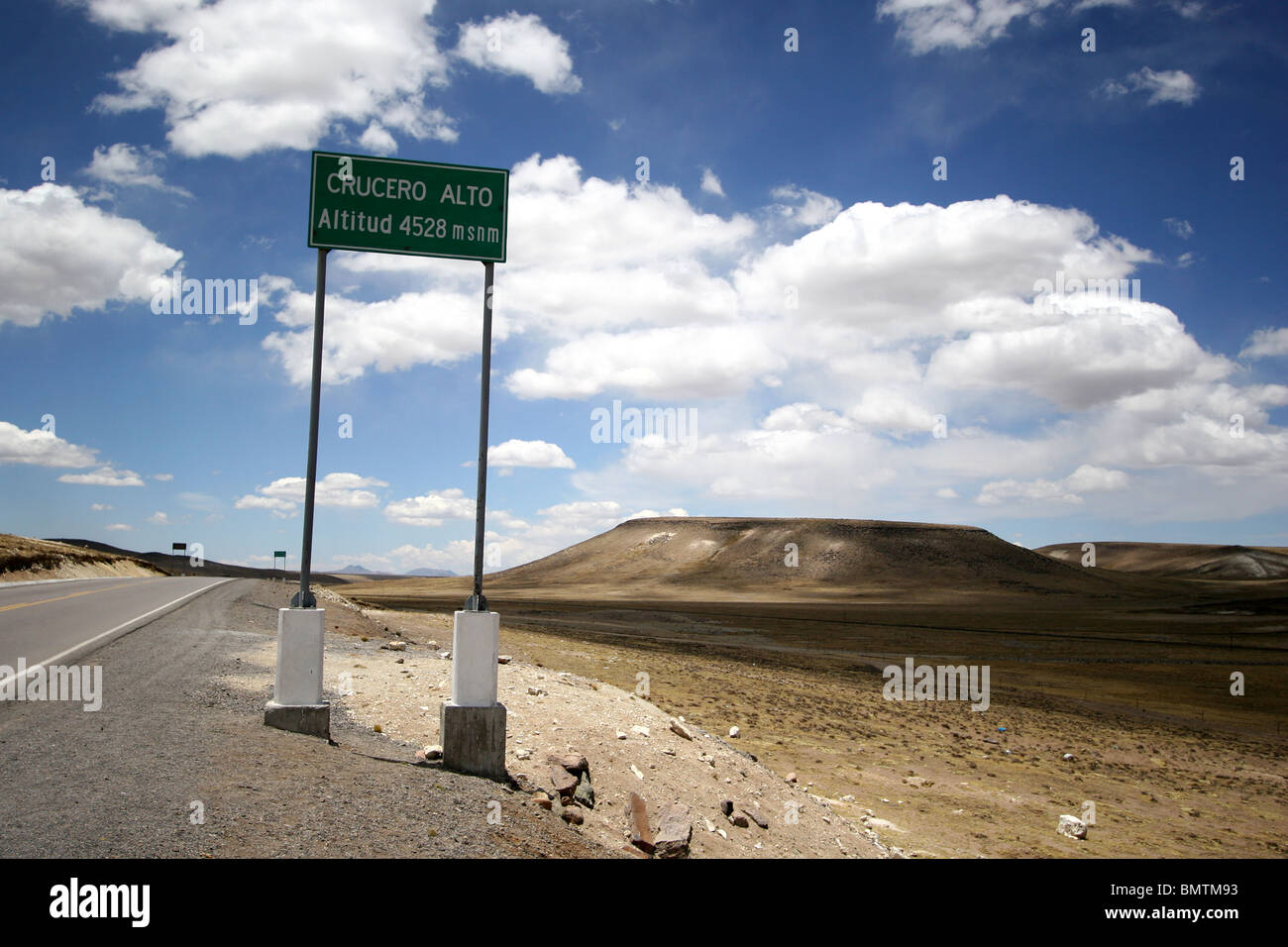 Sign for the highest point at 4528m on the between Puno and Arequipa ...