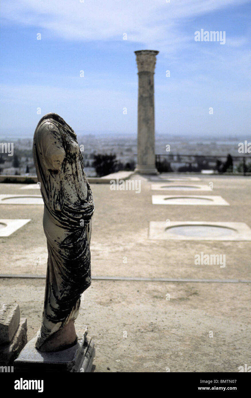 Excavated Roman ruins at the UNESCO World Heritage site atop Byrsa Hill ...