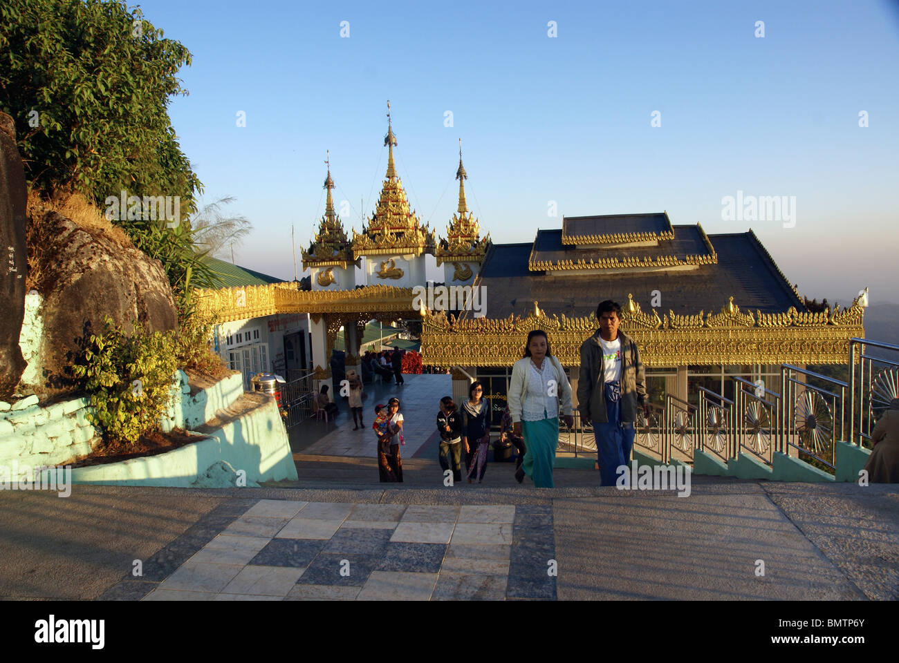 Myanmar, Mon State, Kyaiktiyo Pagoda (Golden Rock Pagoda) pilgrims ...