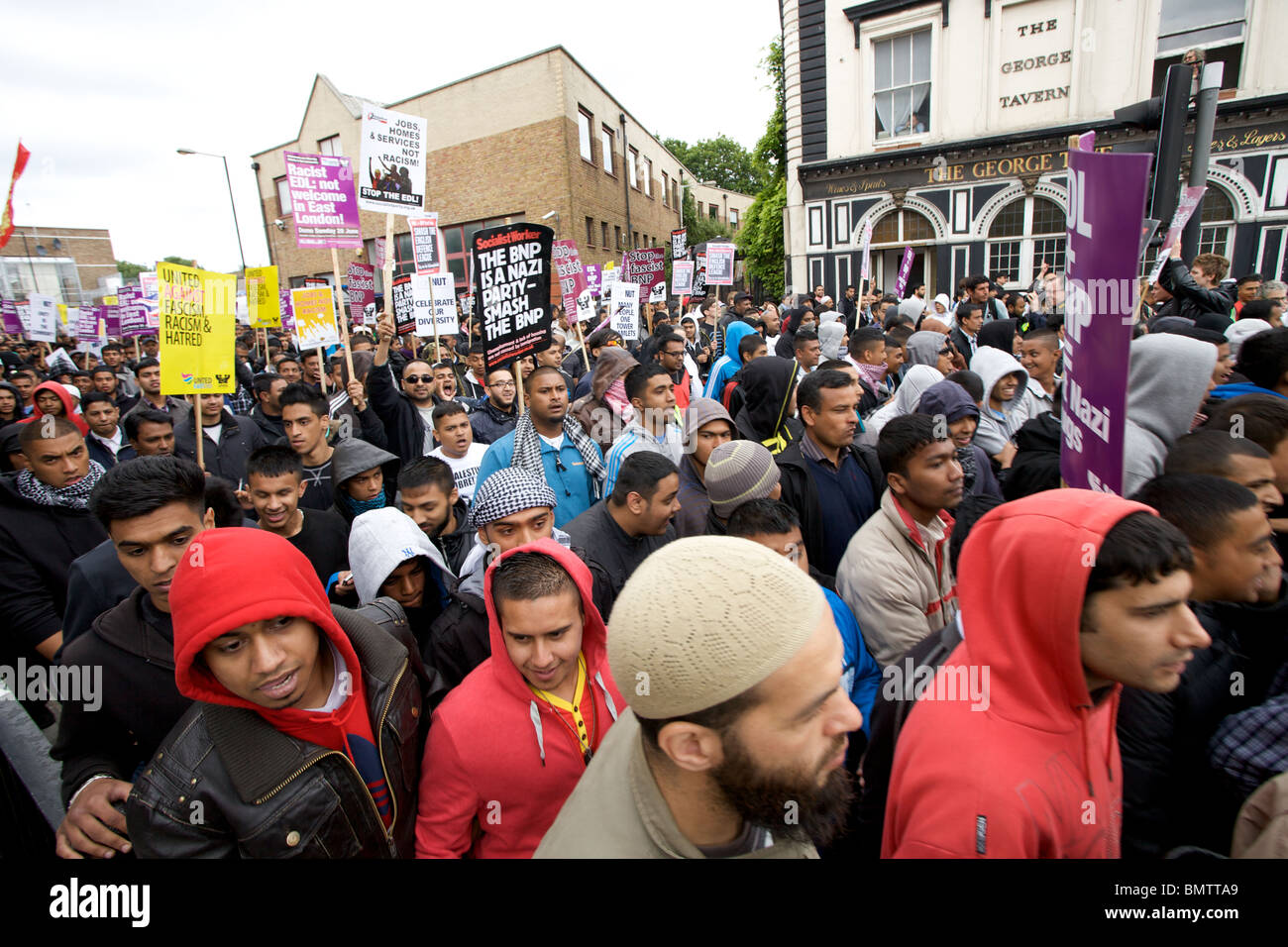Anti fascist protest march through east London, England, UK Stock Photo ...