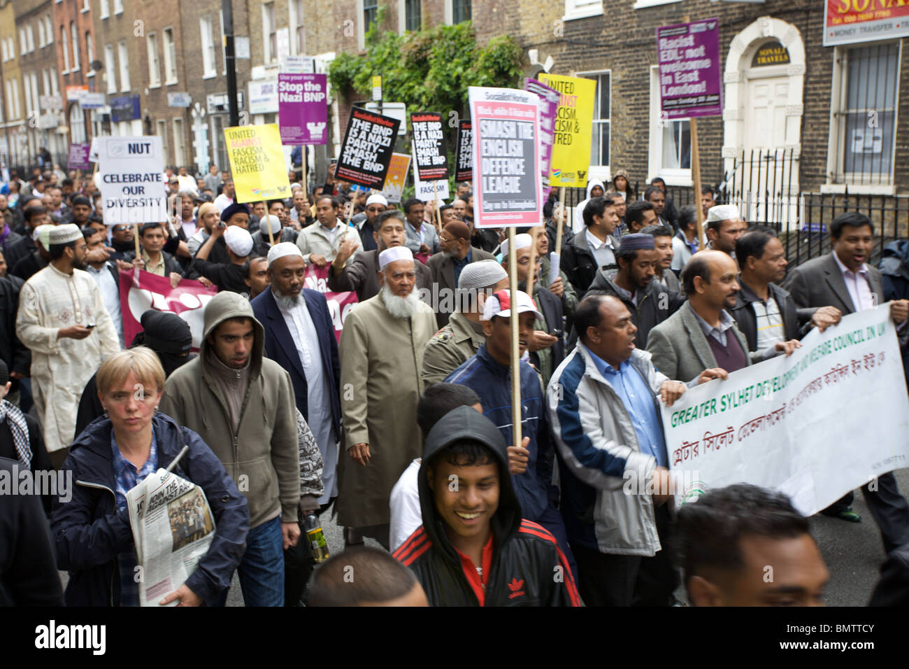 Anti fascist protest march through east London, England, UK Stock Photo ...