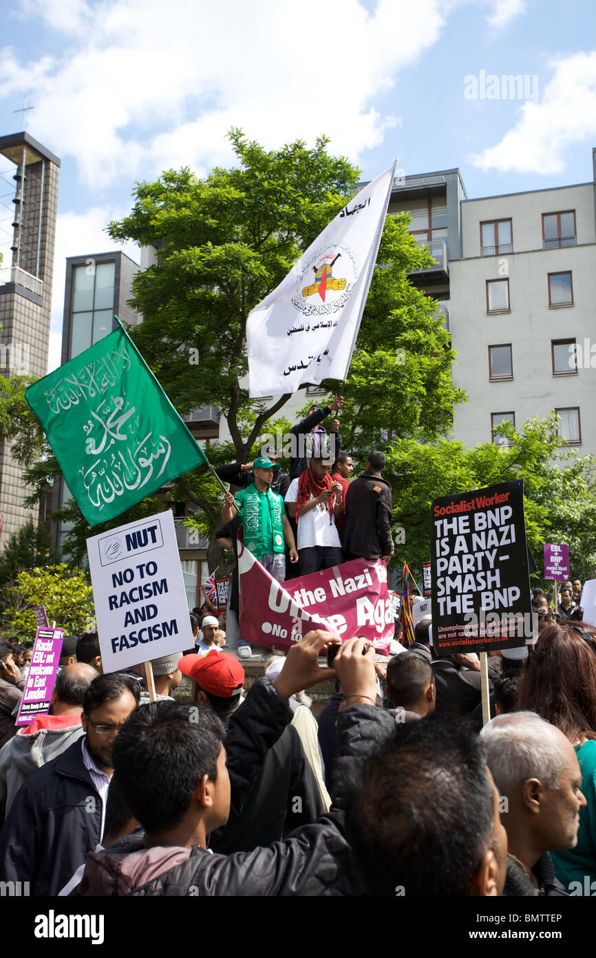 Anti fascist protest march through east London, England, UK Stock Photo ...