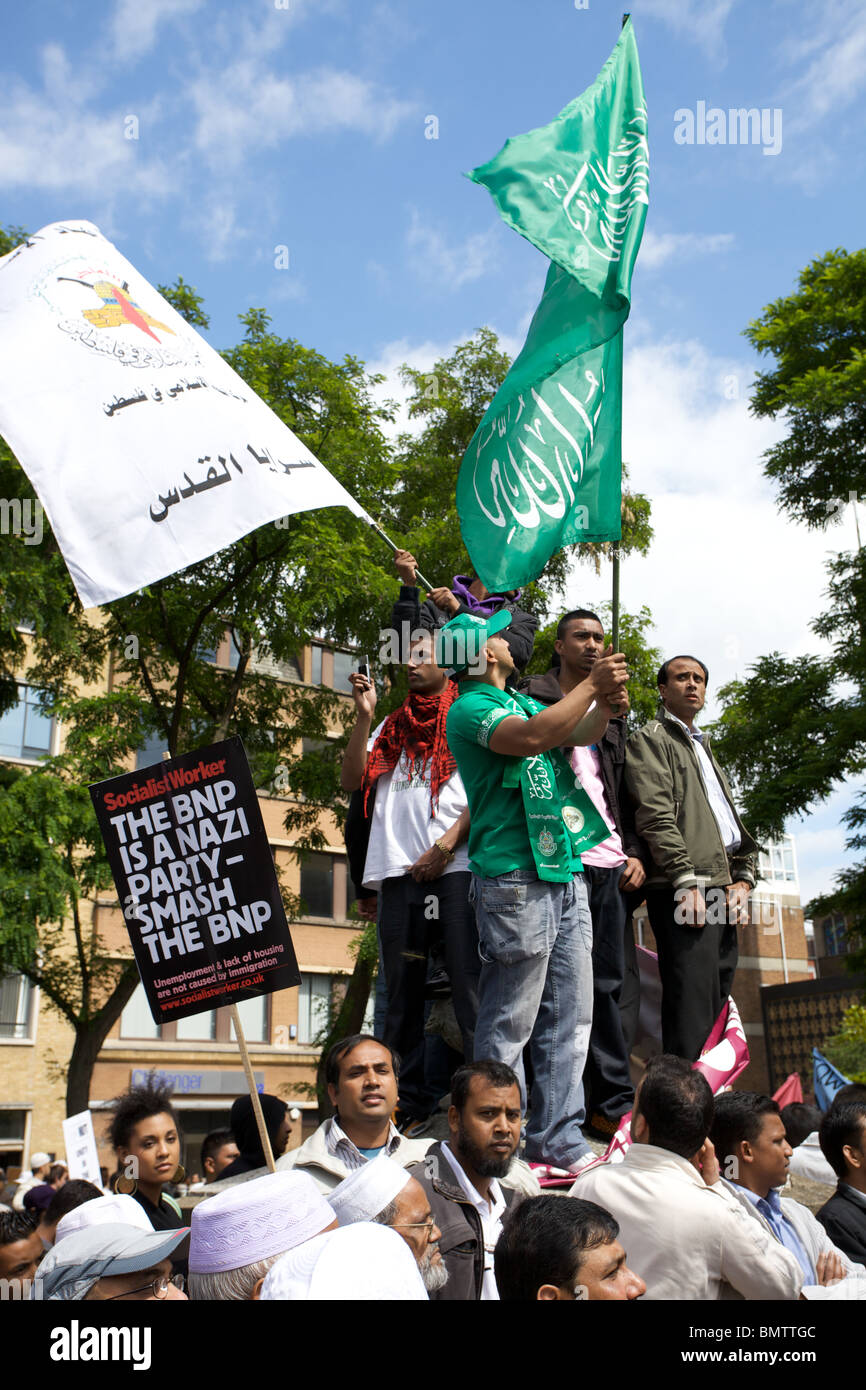 Anti fascist protest march through east London, England, UK Stock Photo ...