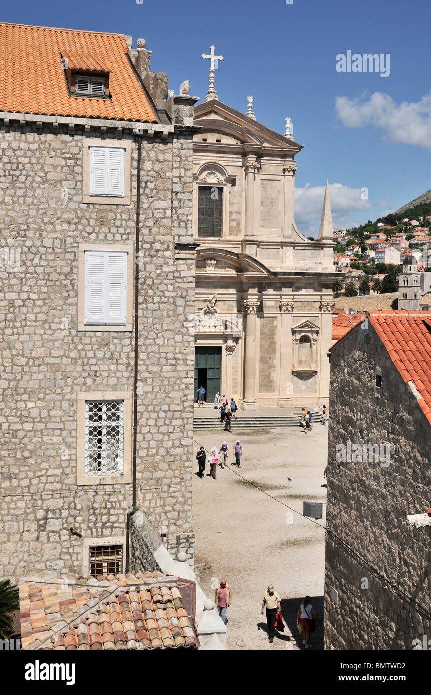 The cathedral seen from the city walls through a gap between two ...
