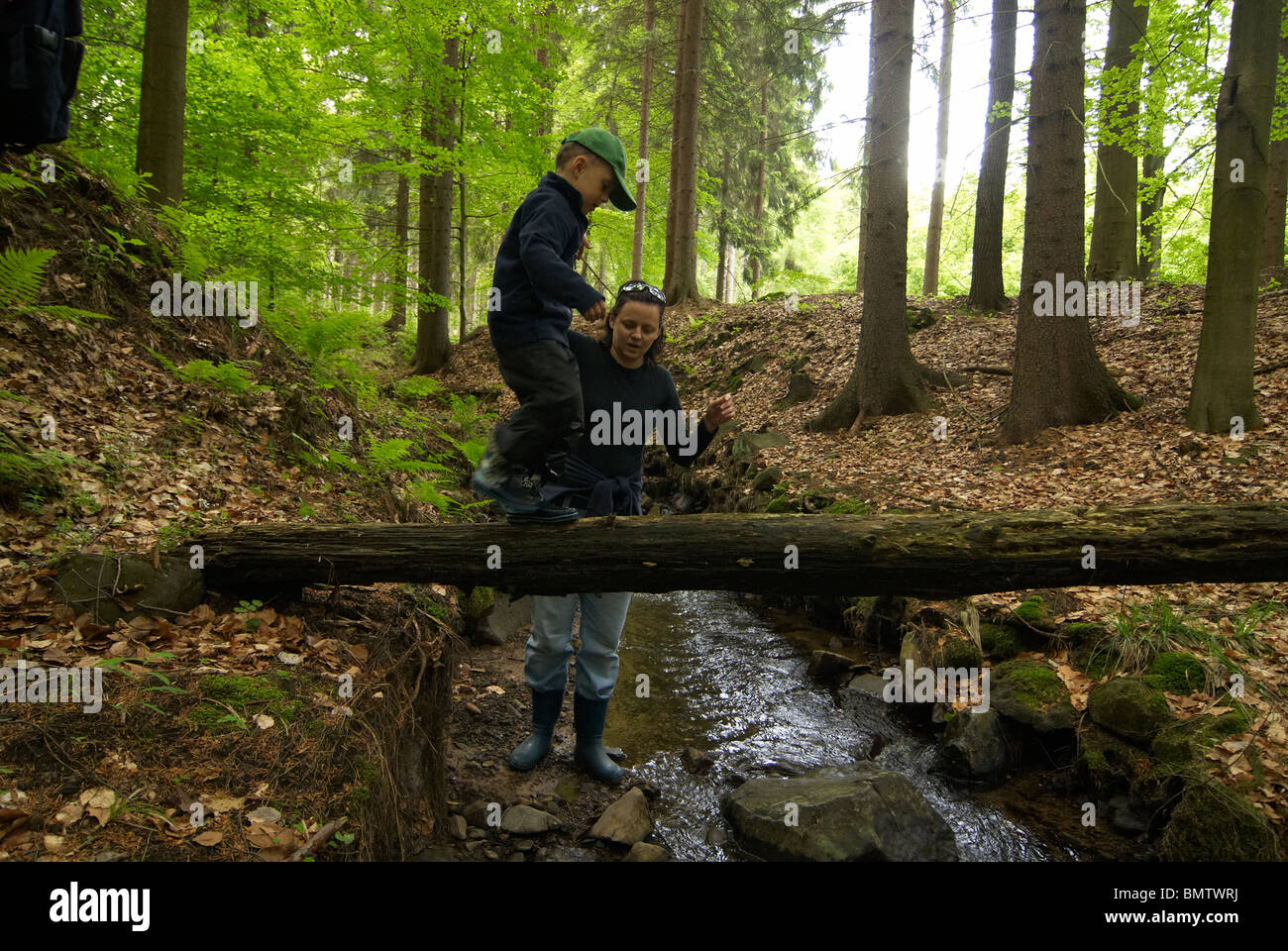Children exploring in forest - boys playing outdoors Stock Photo - Alamy