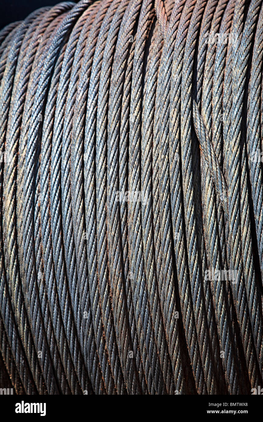 Steel cable on drum Texas USA Stock Photo - Alamy