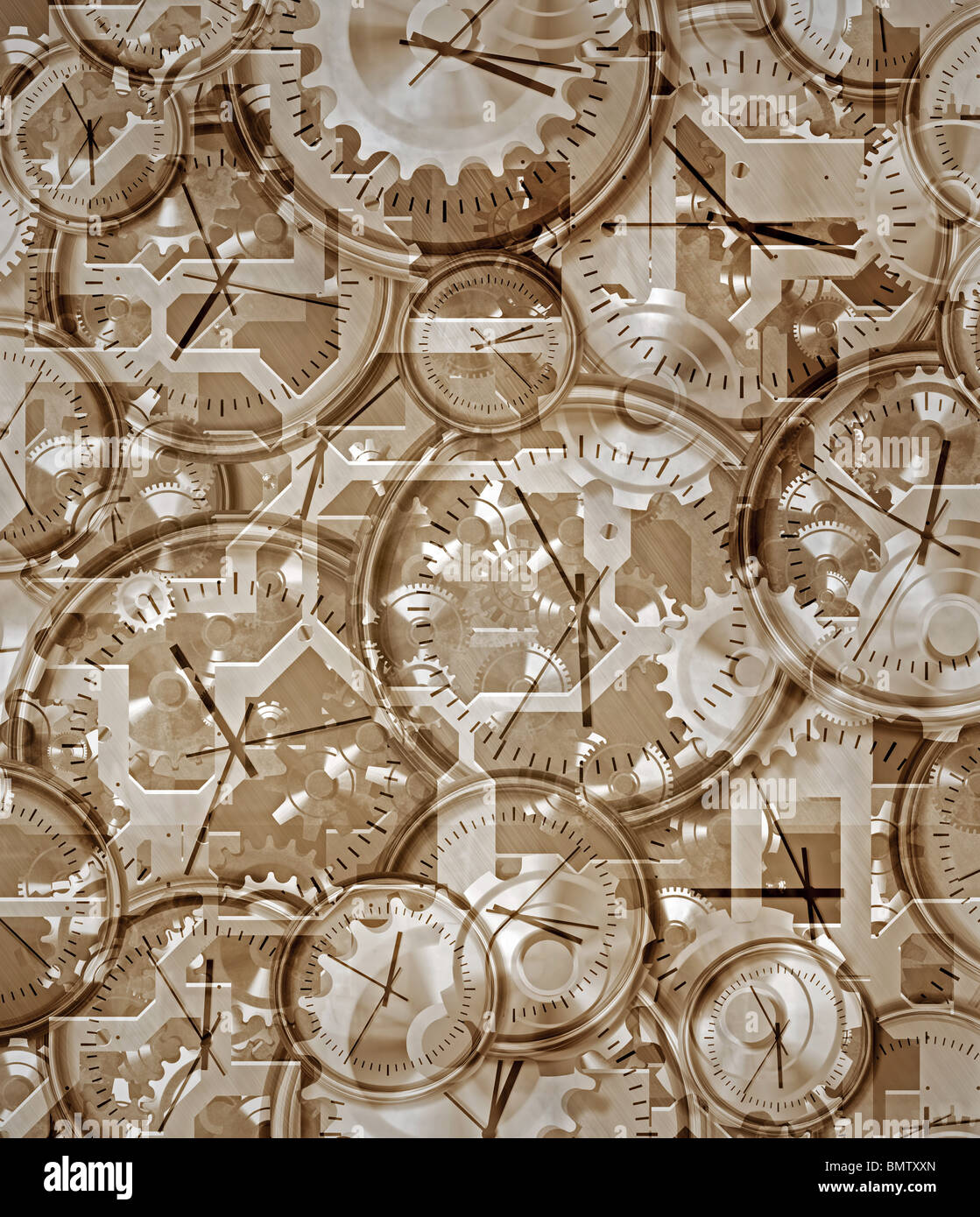 time gone by brown sepia abstract of clocks and clockwork Stock Photo ...