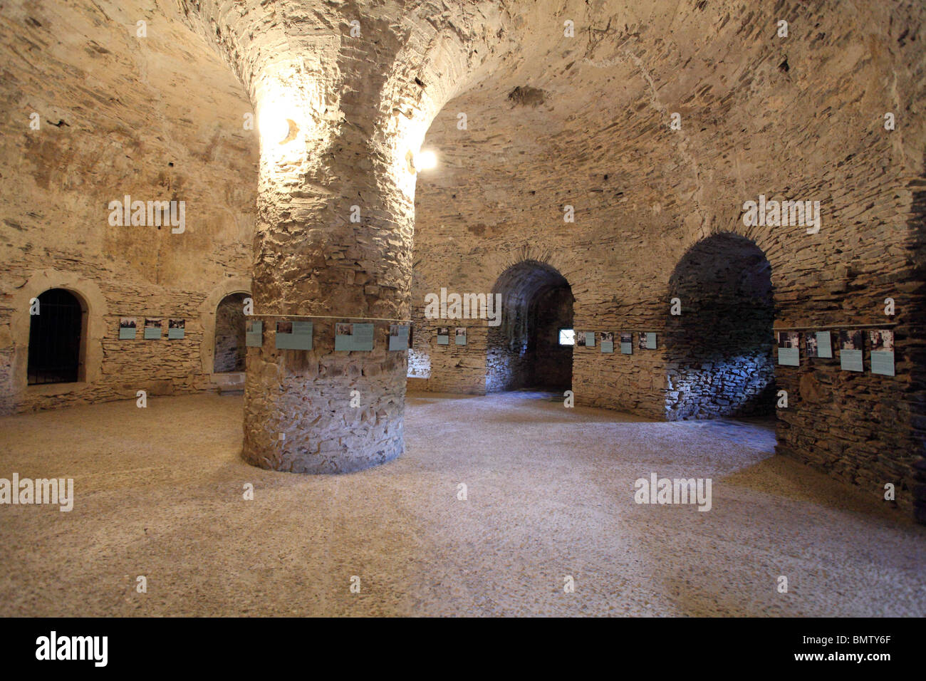 The stone cellar at the medieval castle Cerveny Kamen, Slovakia Stock ...