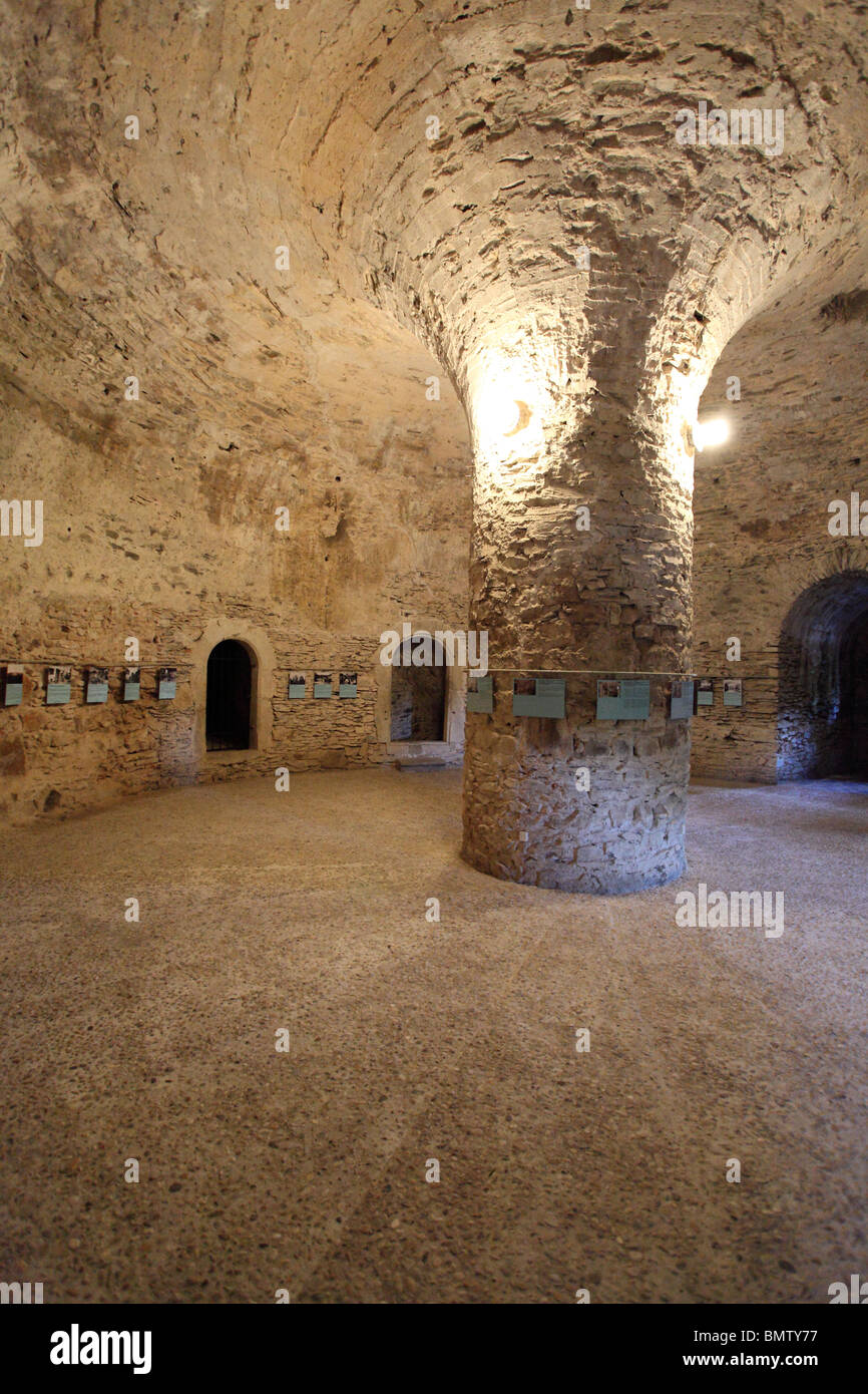 The stone cellar at the medieval castle Cerveny Kamen, Slovakia Stock ...