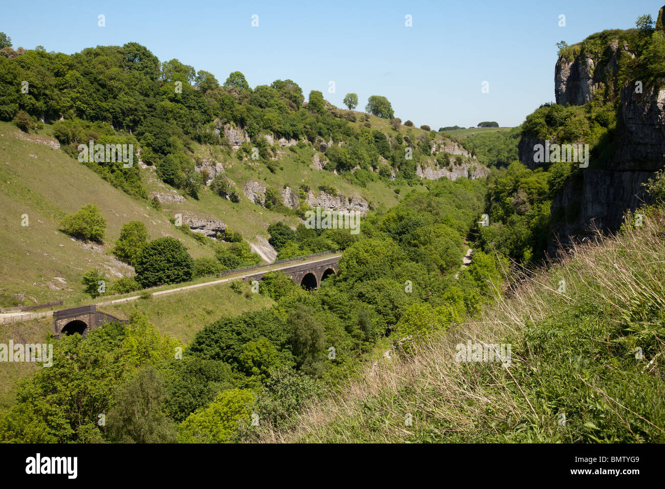 The disused railway line at Chee Dale in the Wye valley near Buxton ...