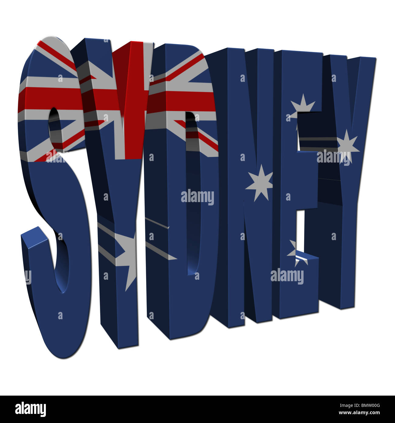 Sydney 3d text with Australian flag on white illustration Stock Photo ...
