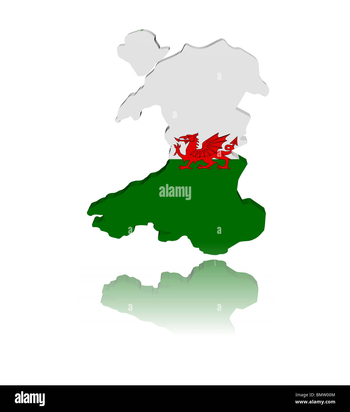 Wales map flag 3d render with reflection illustration Stock Photo - Alamy