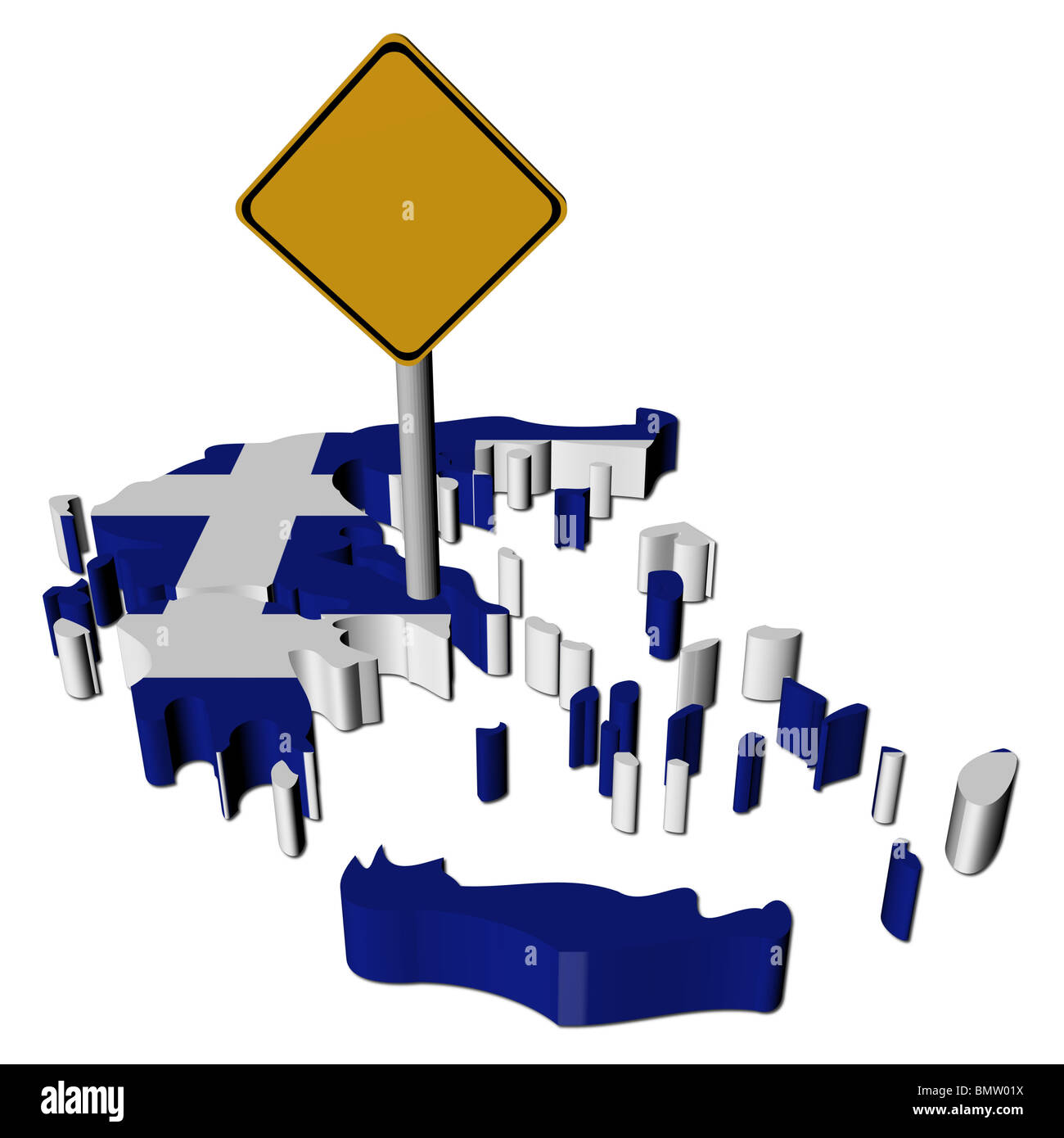 warning sign on Greece map flag illustration Stock Photo - Alamy
