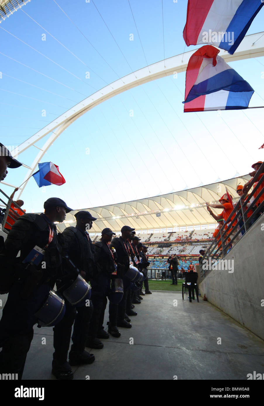POLICE AT STADIUM AFTER MATCH NETHERLANDS V JAPAN DURBAN STADIUM DURBAN ...