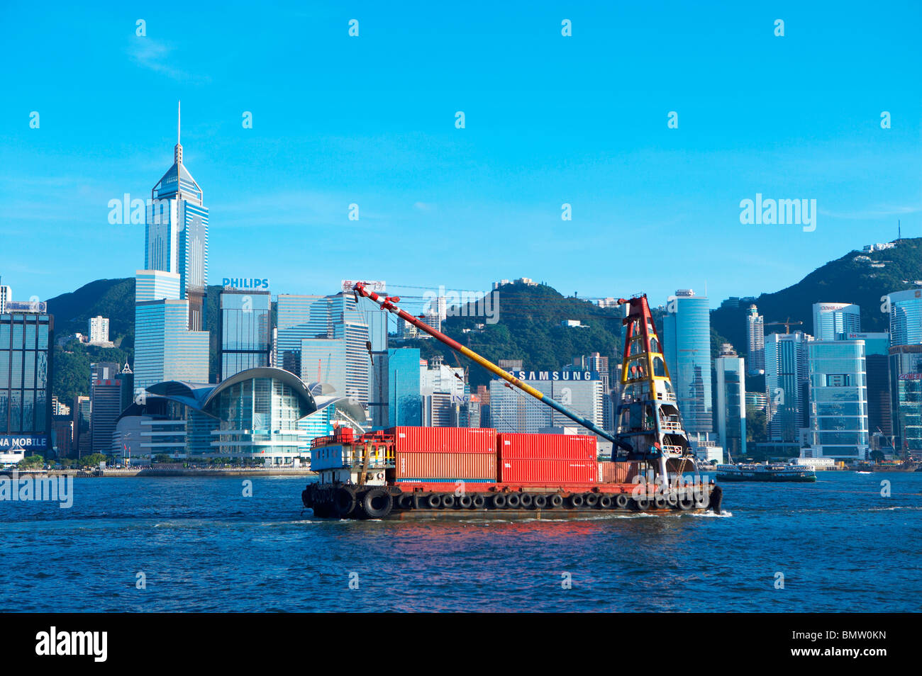 China, Hong Kong, Container Ship in Hong Kong Harbour Stock Photo - Alamy