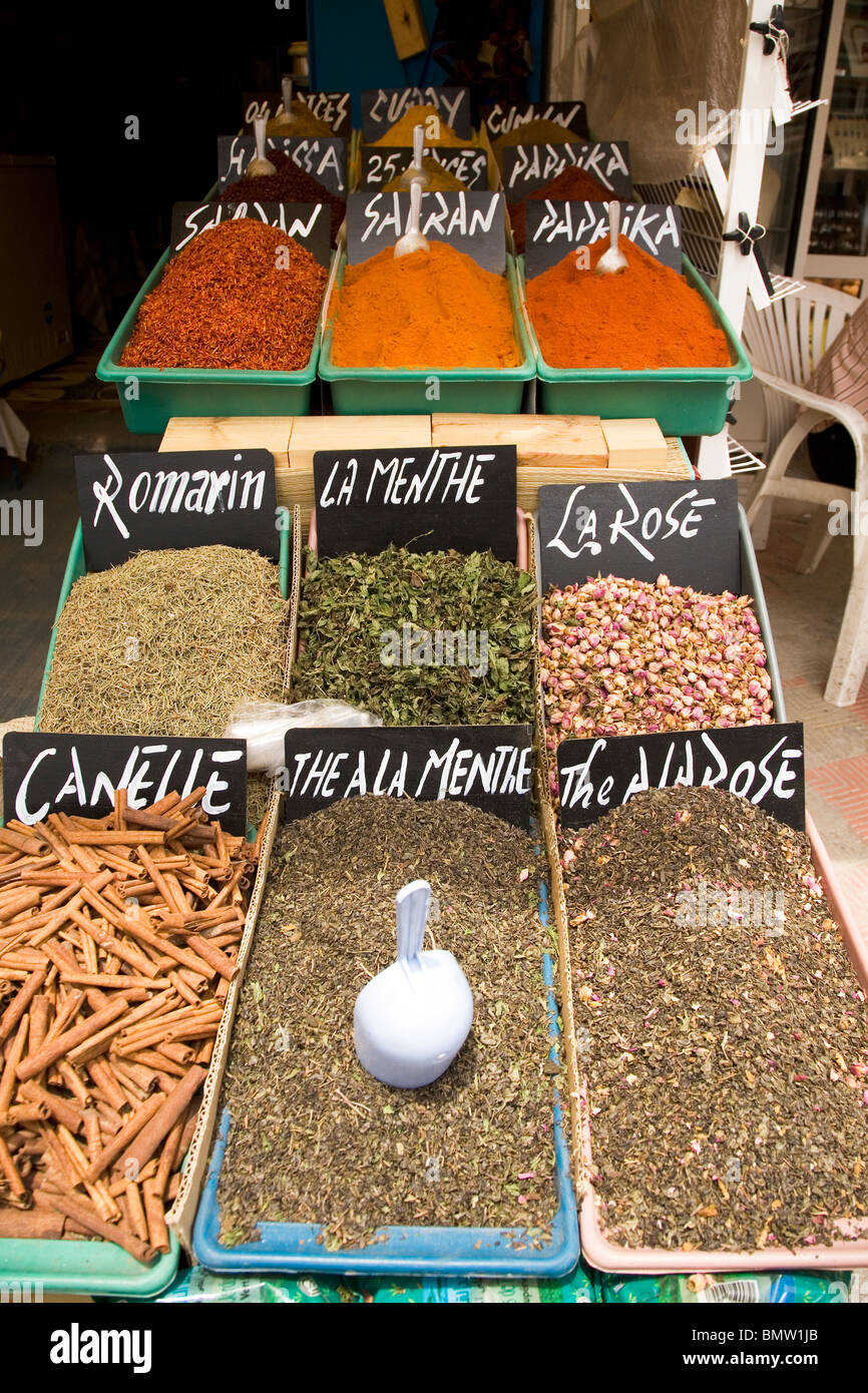 Spices are sold at a market stall in the town of Midoun, Djerba ...