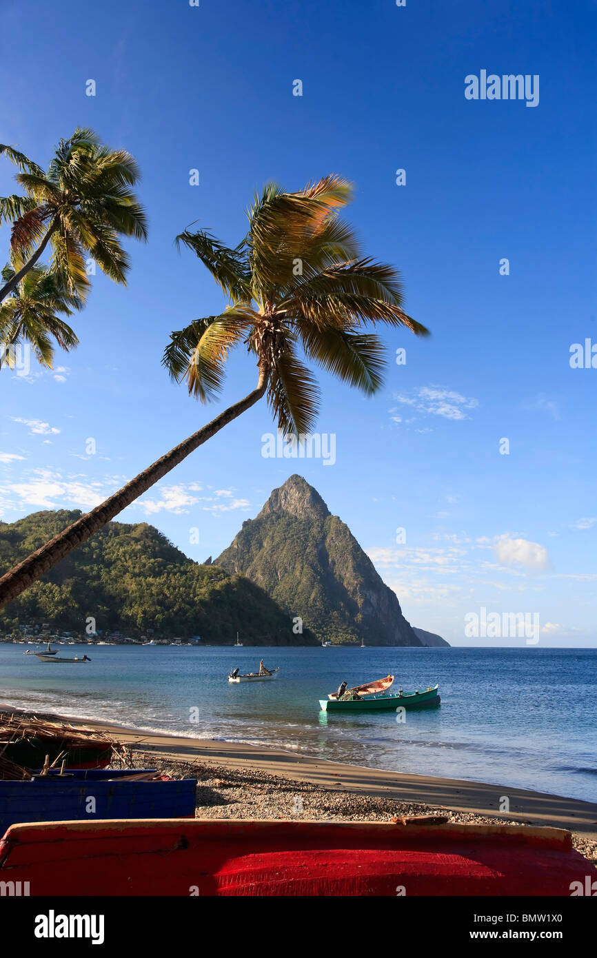 Caribbean, St Lucia, Petit Piton and Soufriere Bay Stock Photo - Alamy