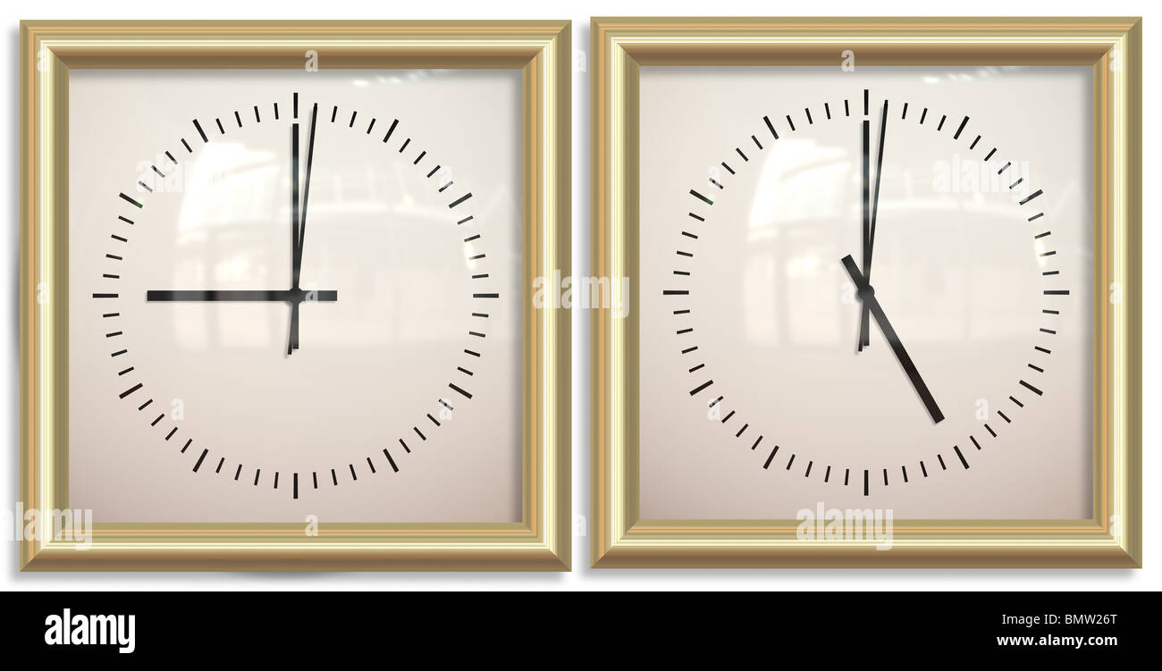 two clocks showing nine to five office hours Stock Photo - Alamy