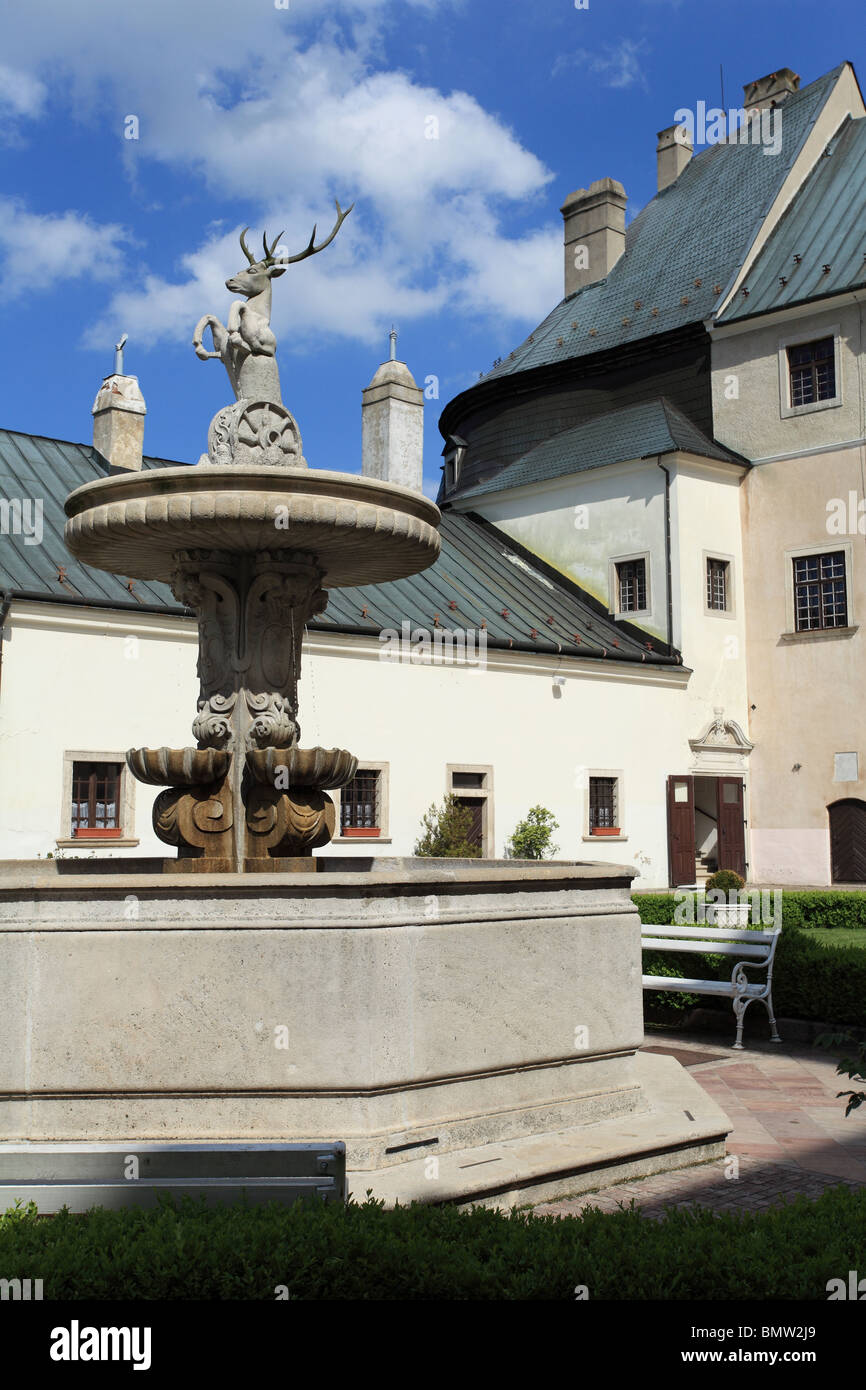 The courtyard of the medieval castle Cerveny Kamen, Slovakia Stock ...