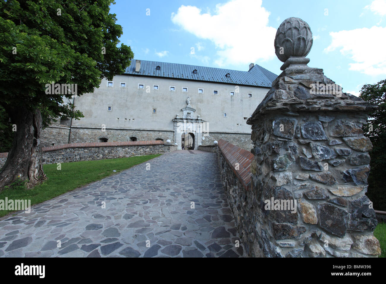 The entrance gate to medieval castle Cerveny Kamen, Slovakia Stock ...