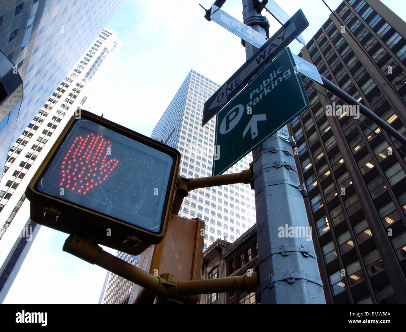 Street Crossing Sign in New York City with One Way Sign Stock Photo - Alamy