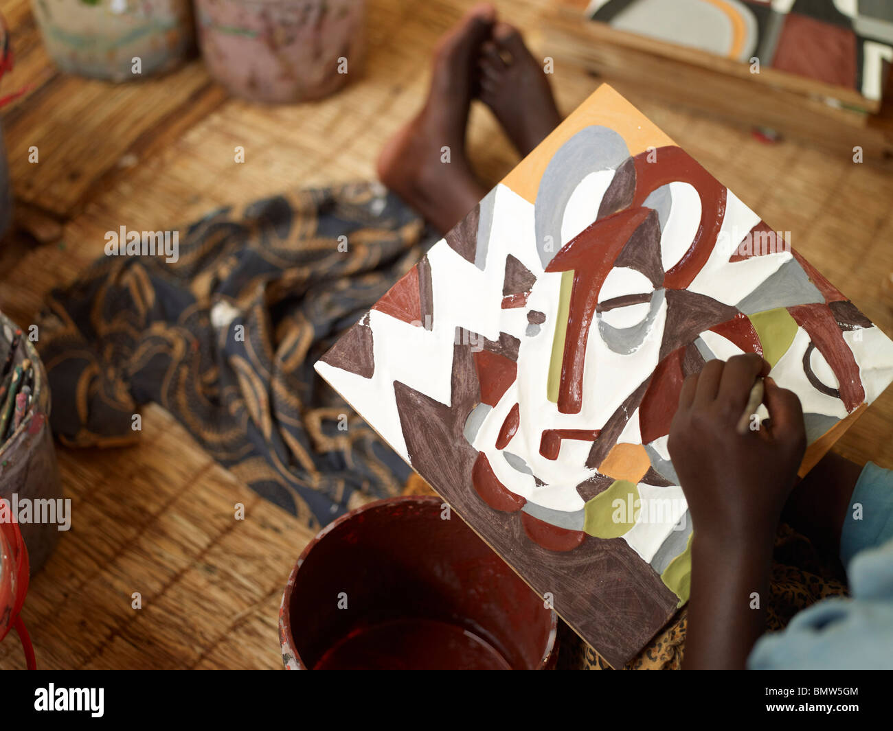 in Imagongo Painting made of cow dung by an African artist in Rwanda ...