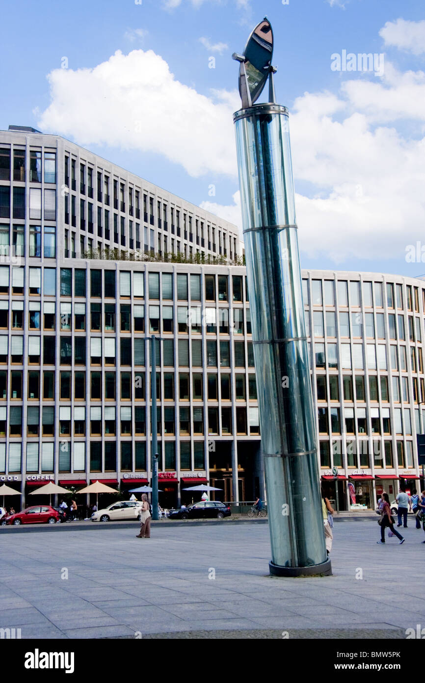 Berlin free standing polished steel column in Potsdamer Platz Stock ...
