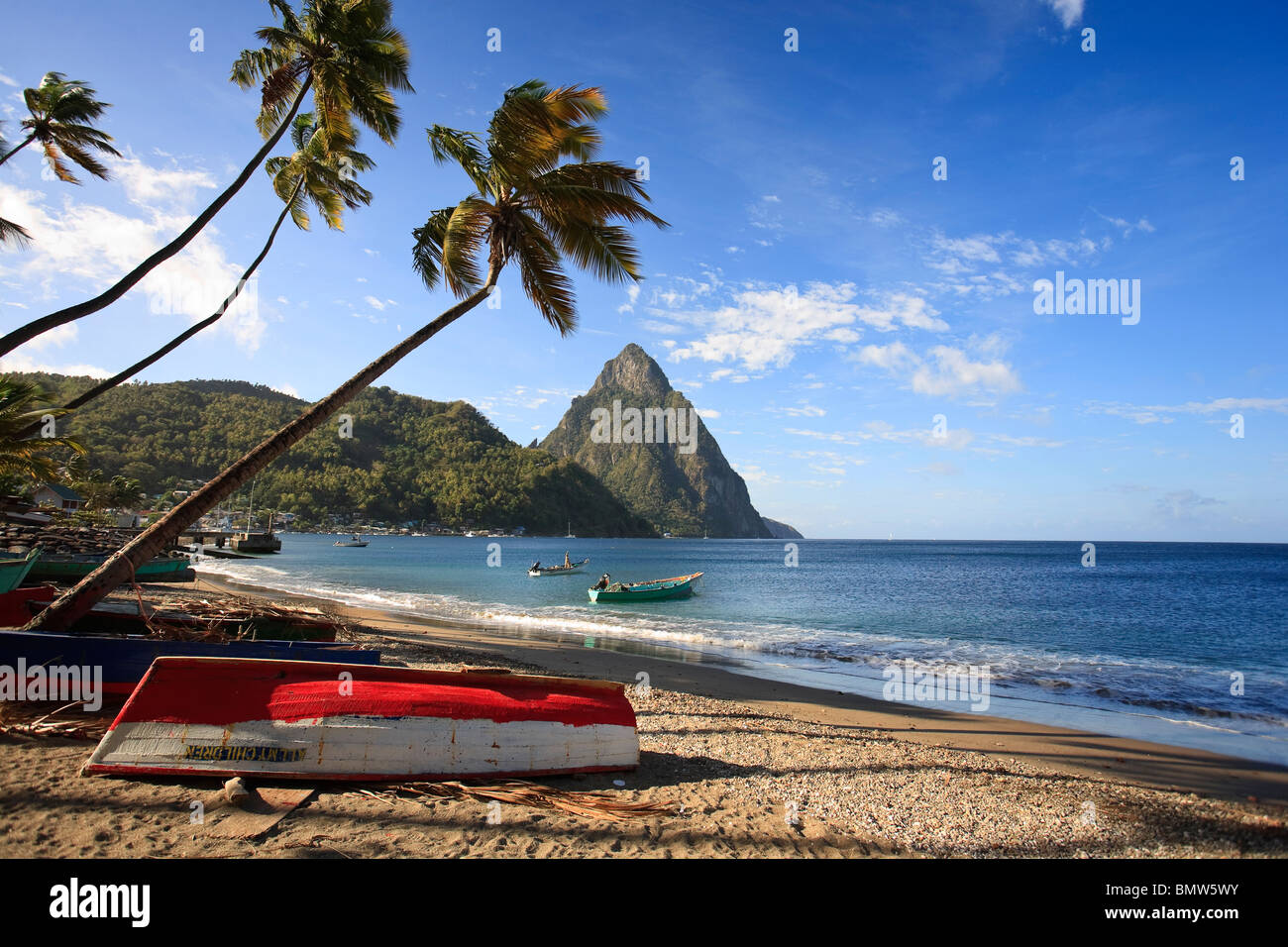 Caribbean, St Lucia, Petit Piton and Soufriere Bay Stock Photo - Alamy