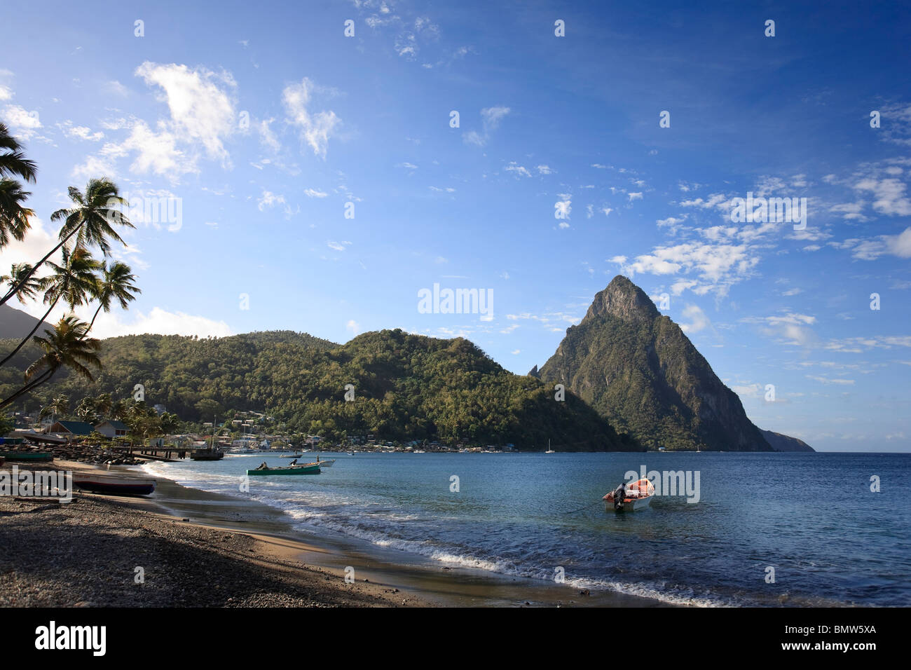 Caribbean, St Lucia, Petit Piton and Soufriere Bay Stock Photo - Alamy