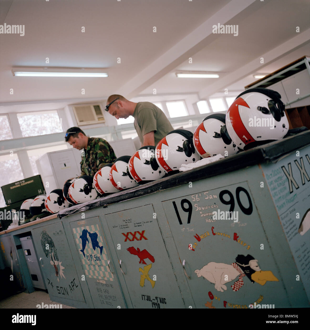 Equipment suppliers check flying pilots' helmets of 'Red Arrows ...