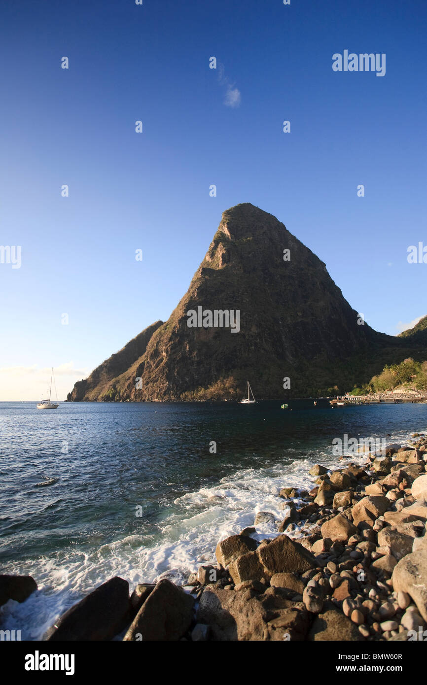 Caribbean, St Lucia, Petit Piton, (UNESCO World Heritage Site) and Anse ...