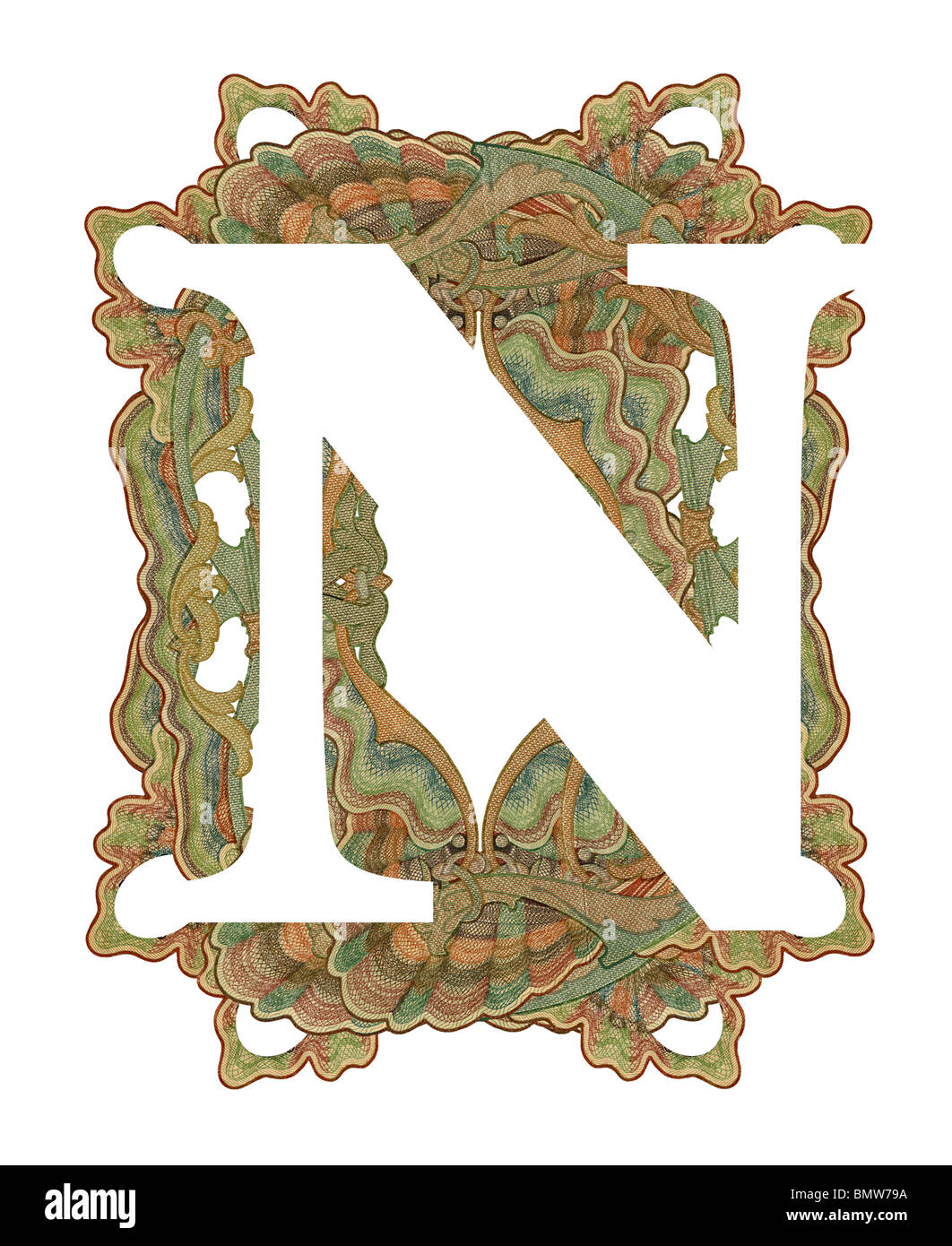 Luxuriously illustrated old capital letter N Stock Photo - Alamy