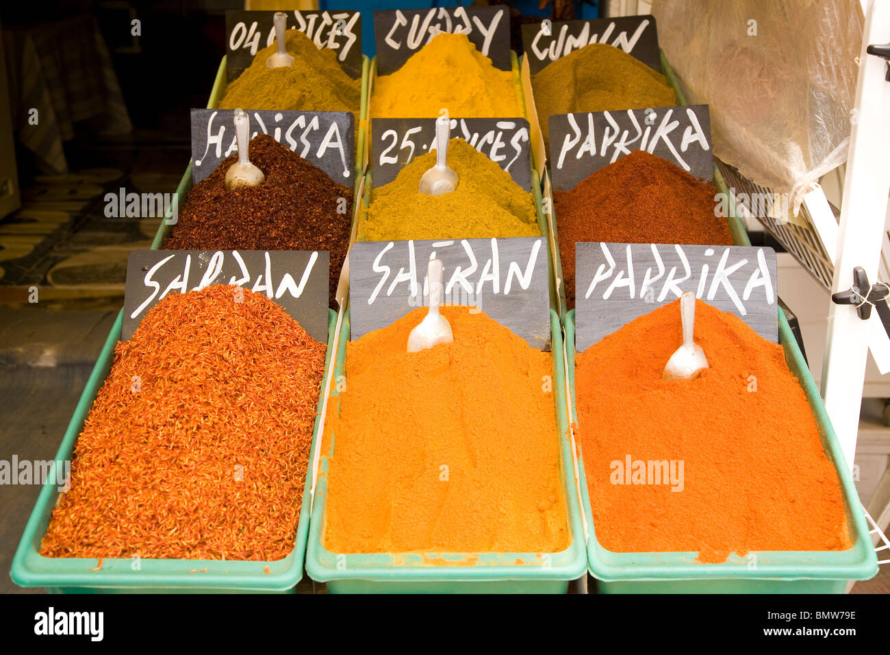 Spices are sold at a market stall in the town of Midoun, Djerba ...