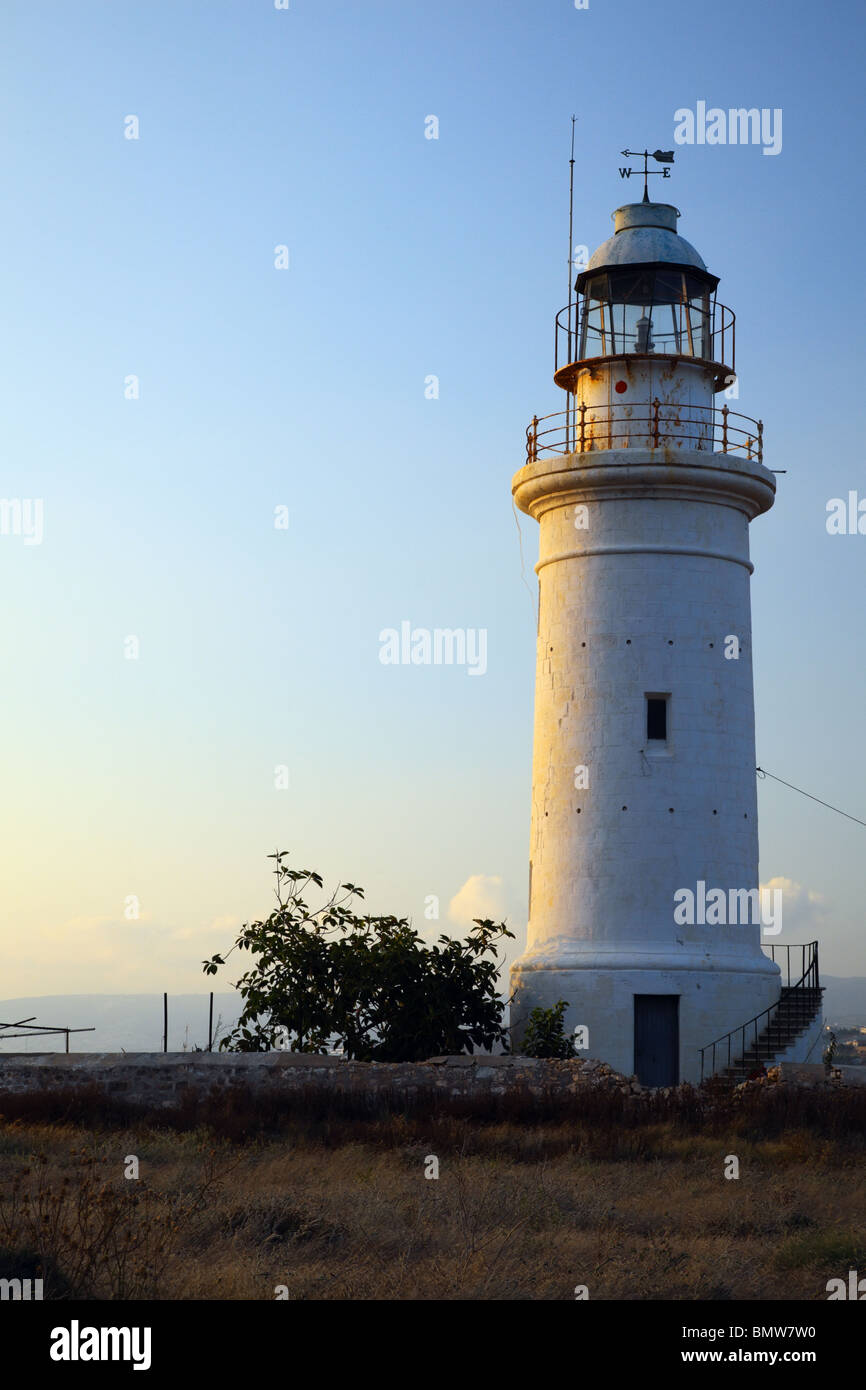 lighthouse ashore Mediterranean. Evening. Paphos, Cyprus Stock Photo ...
