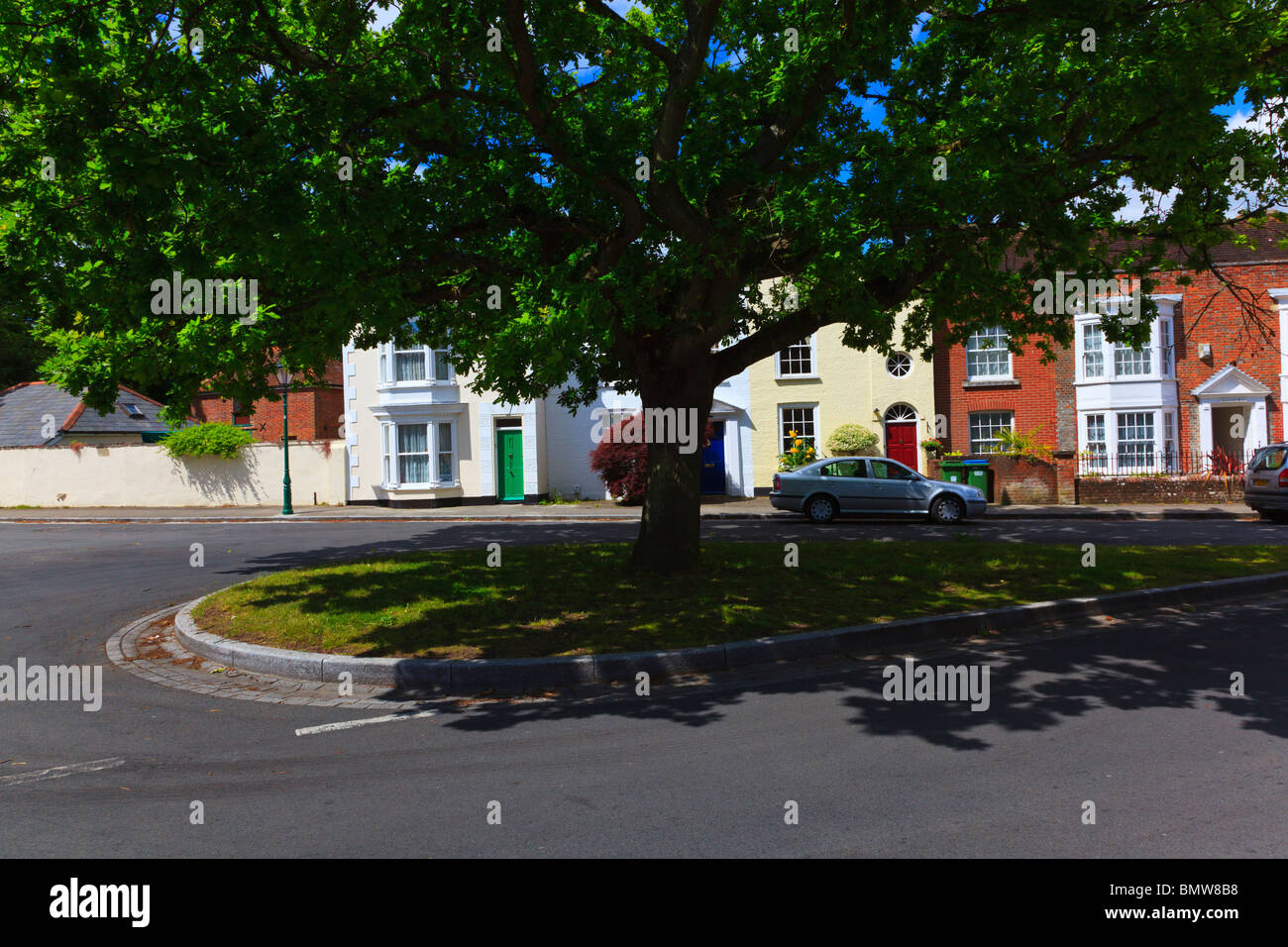 Attractive village center with tree on an island and pretty cottages in ...