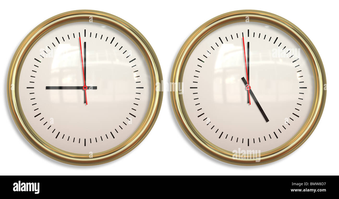 two clocks showing nine to five office hours Stock Photo - Alamy