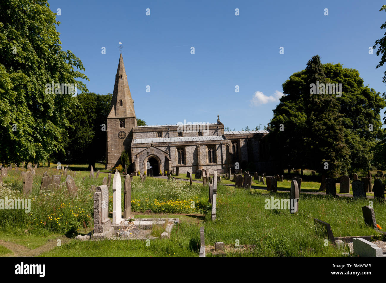 The church and lychgate at Taddington in the White Peak part of the ...