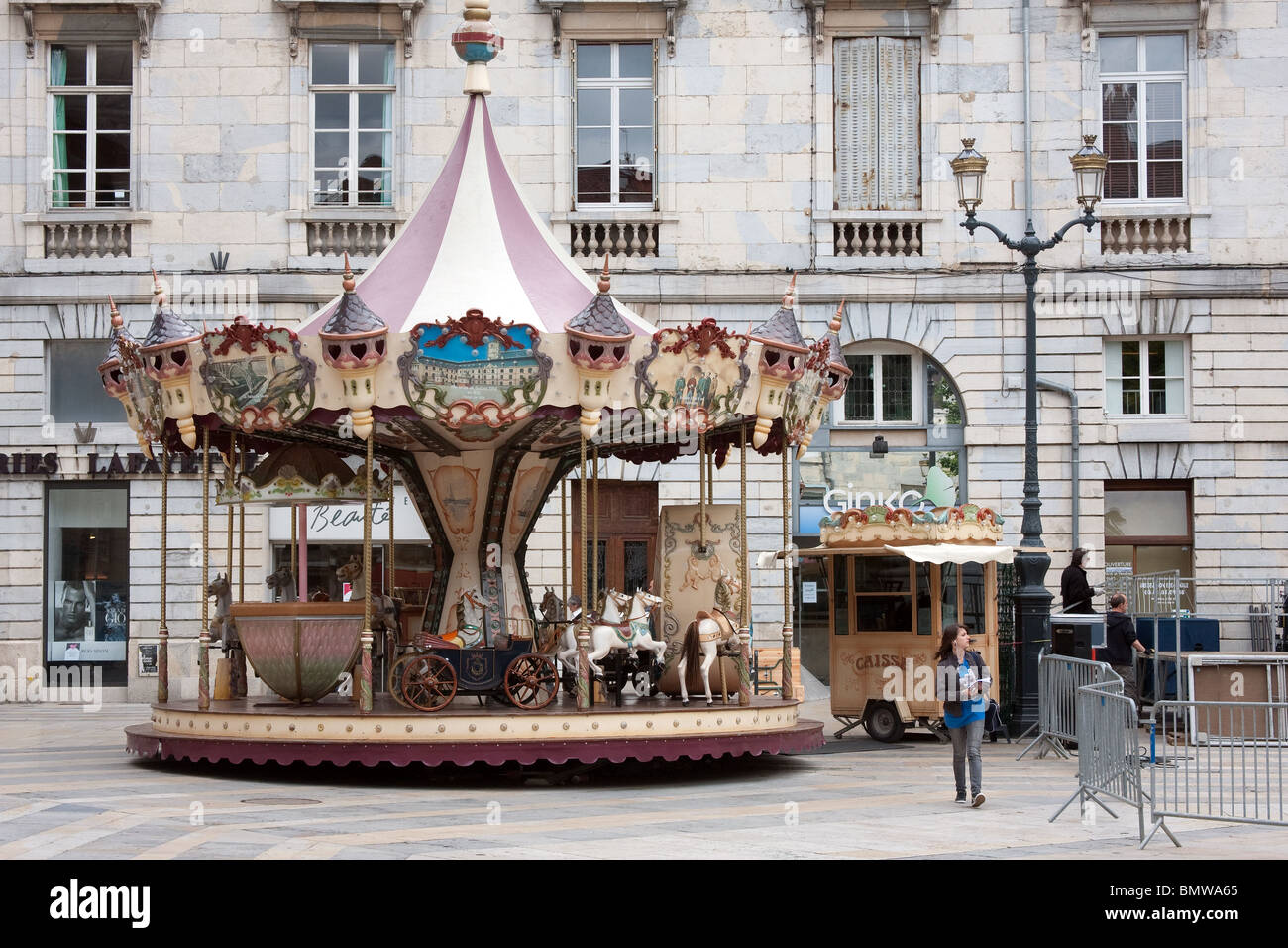 pretty old fairground wooden carving carousel pole Stock Photo - Alamy