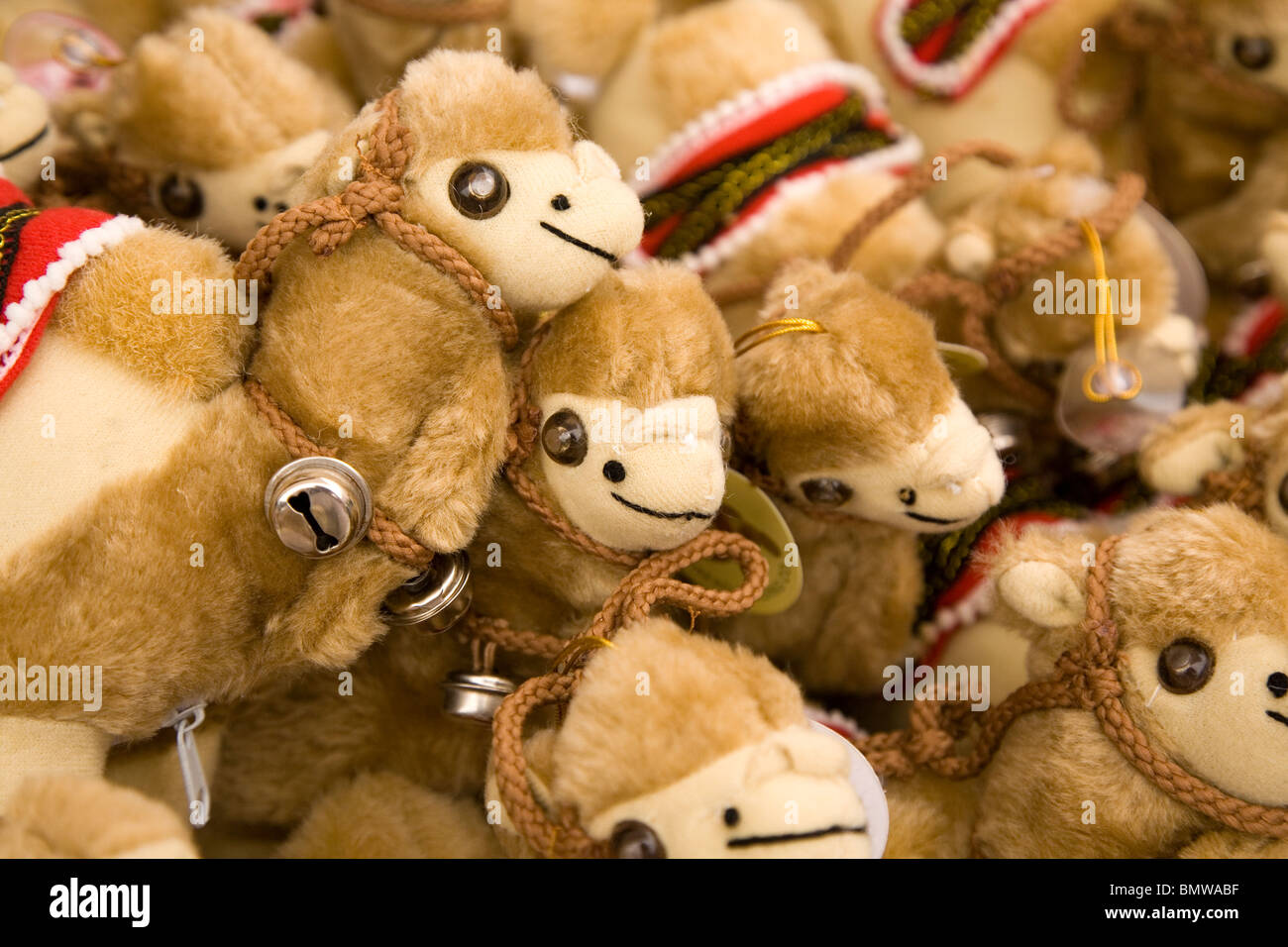 Souvenirs in the shape of camels are sold at a market stall in the town ...