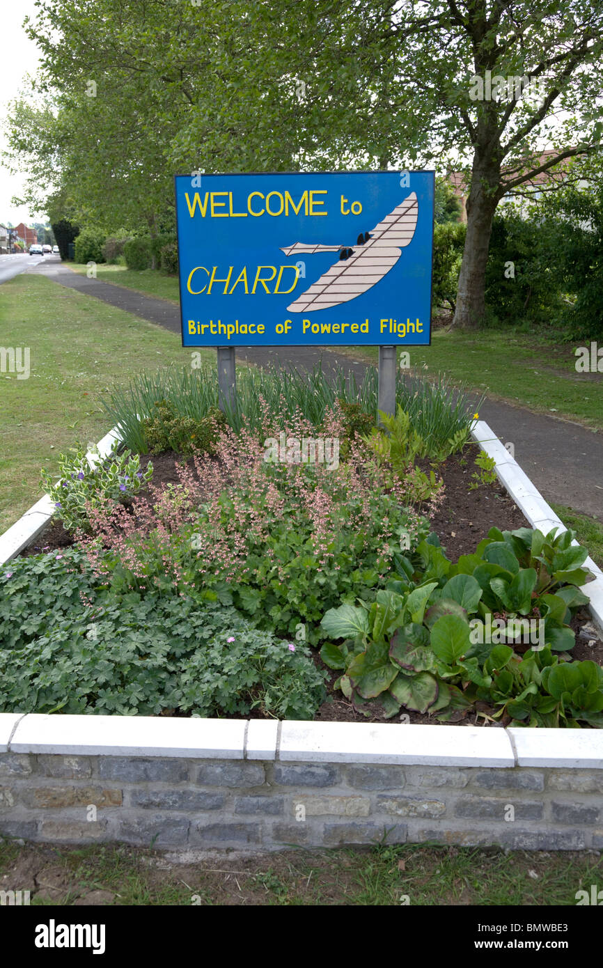 Sign welcoming visitors to Chard, birthplace of powered flight Stock ...