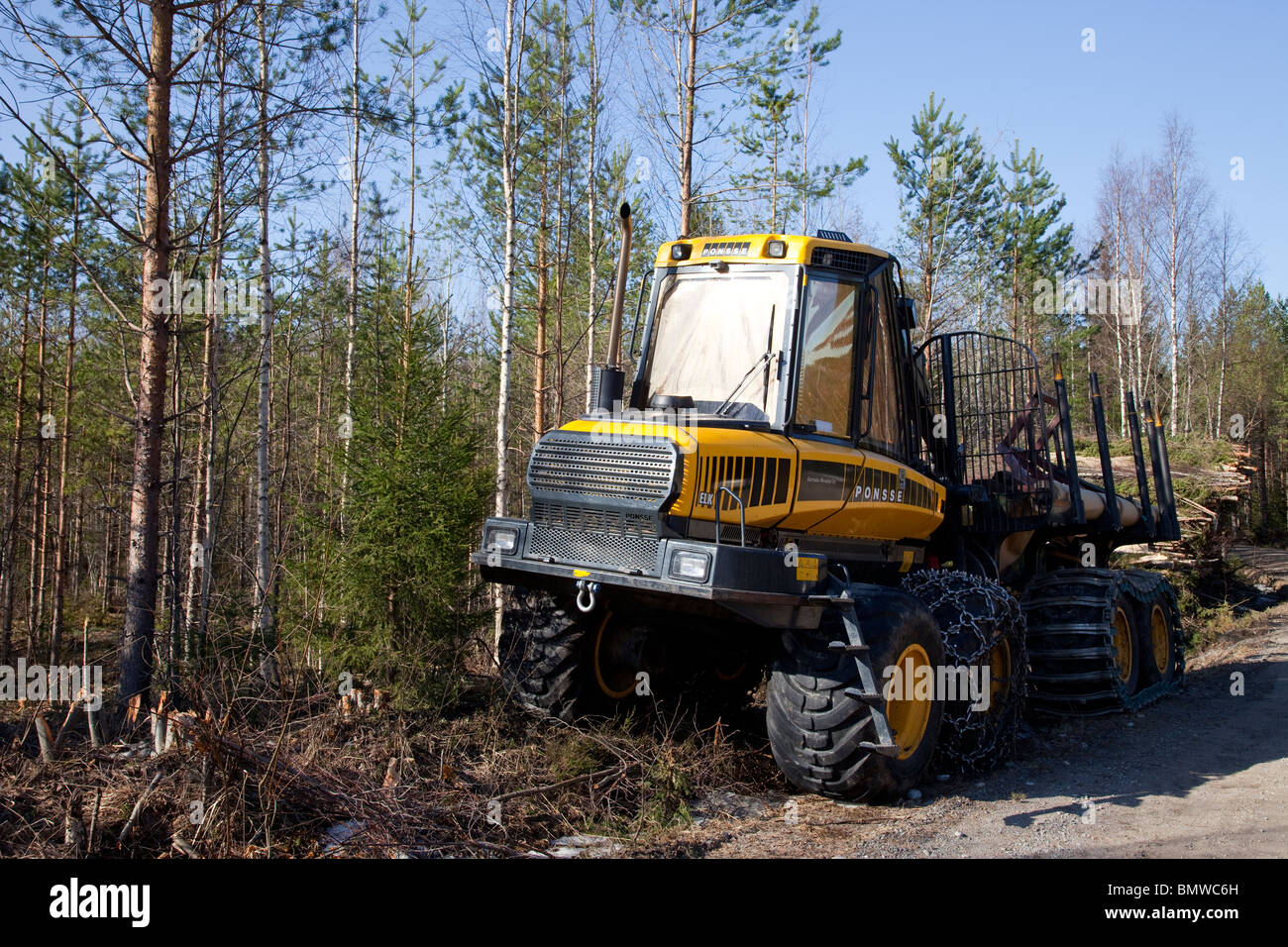 Yellow Ponsse Elk forest harvester , Finland Stock Photo - Alamy