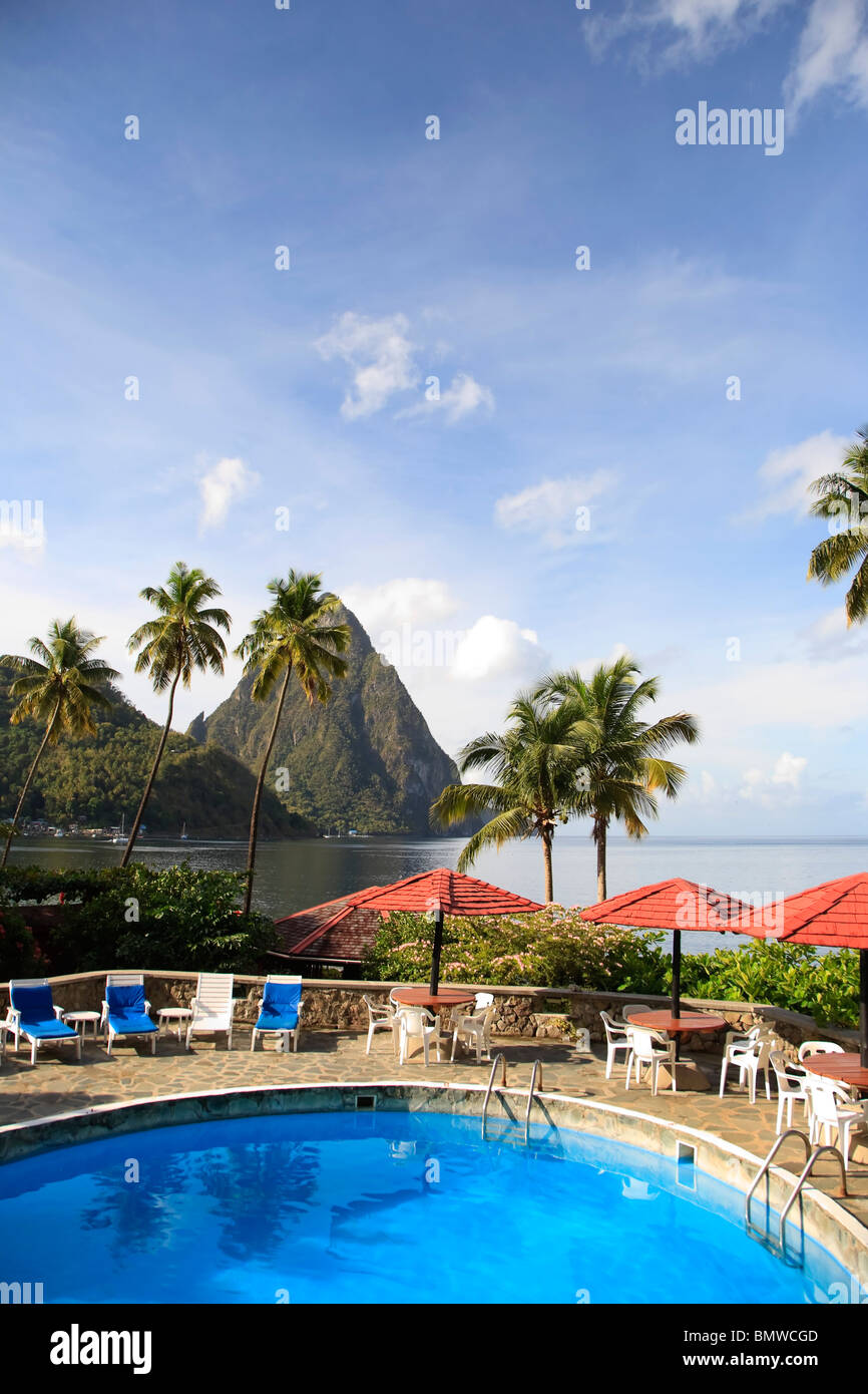 Caribbean, St Lucia, Soufriere, Petit Piton and Hummingbird beach ...