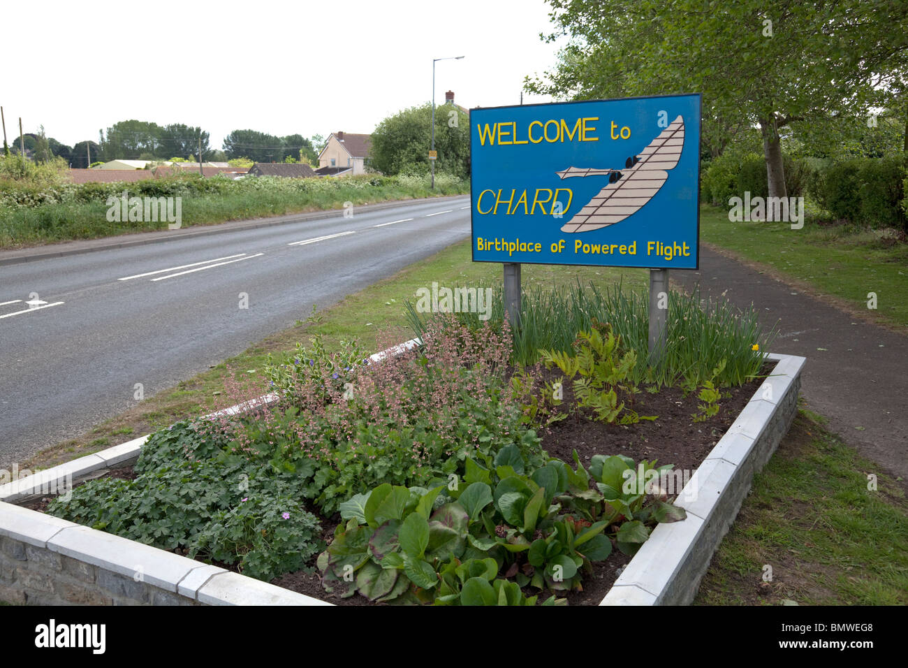 Sign welcoming visitors to Chard, birthplace of powered flight Stock ...