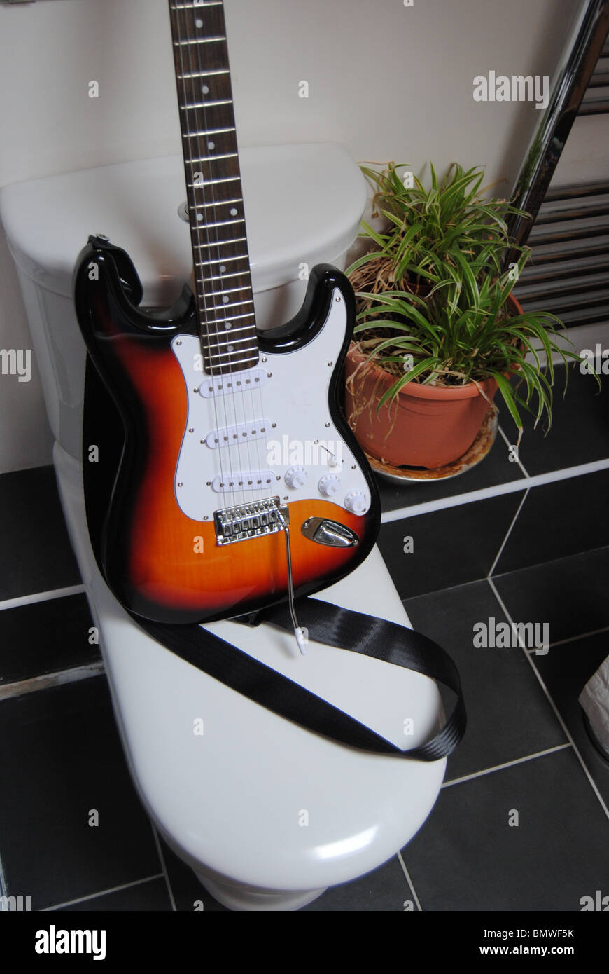 "Bum Note" - Some toilet humour with my electric guitar! Stock Photo ...