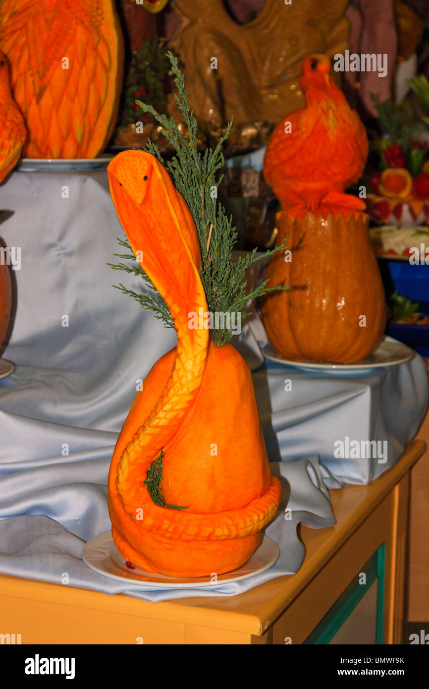 Snake Sculpture, Carving made from Pumpkin, Buffet Decoration Stock ...