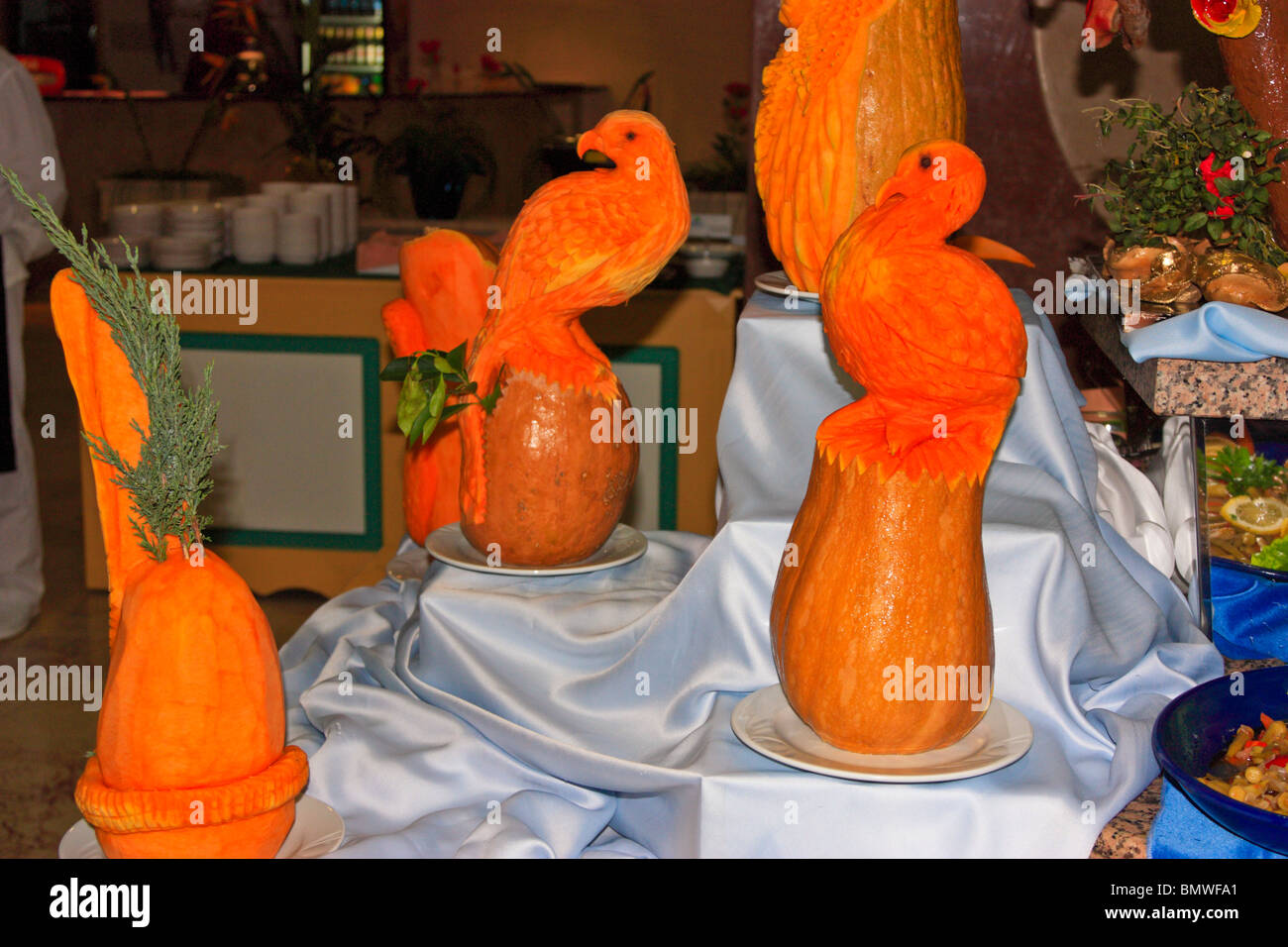 Bird Sculpture, Carving made from Pumpkin, Buffet Decoration Stock ...