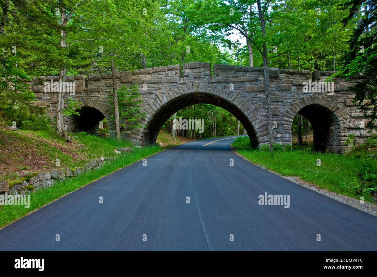 Carriage road stone bridge in Acadia National Park, Mount Desert Island ...